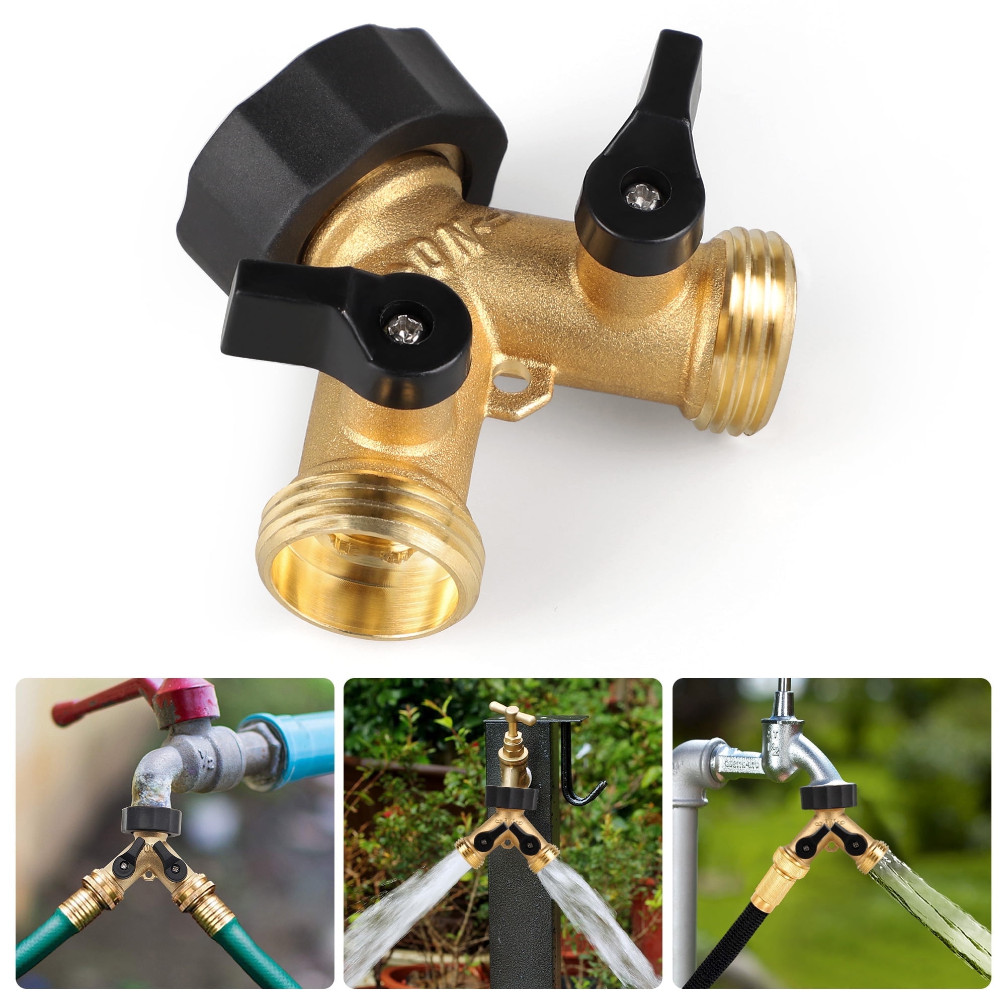 TSV Brass Garden Hose Splitter, 2 Way Heavy Duty Y-Shaped Garden Hose ...