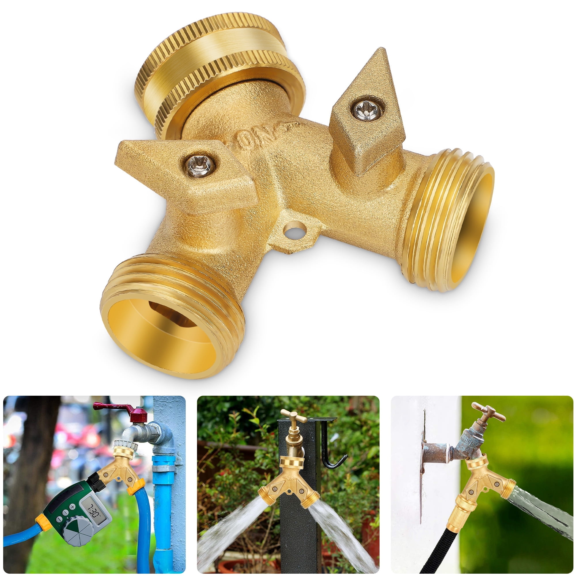 TSV Brass Garden Hose Splitter, 2 Way Heavy Duty Y-Shaped Garden Hose ...