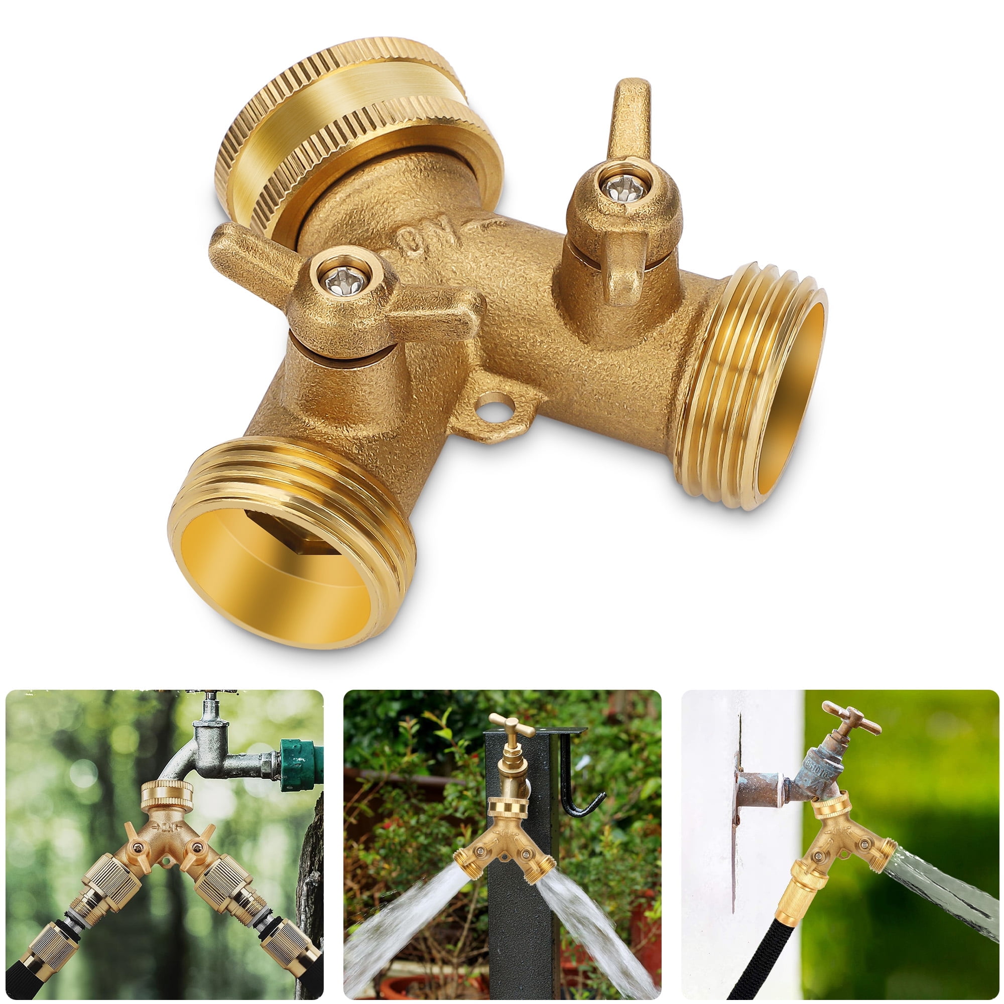 TSV Brass Garden Hose Splitter 2 Way Heavy Duty 3/4 Inch Water Outlet ...
