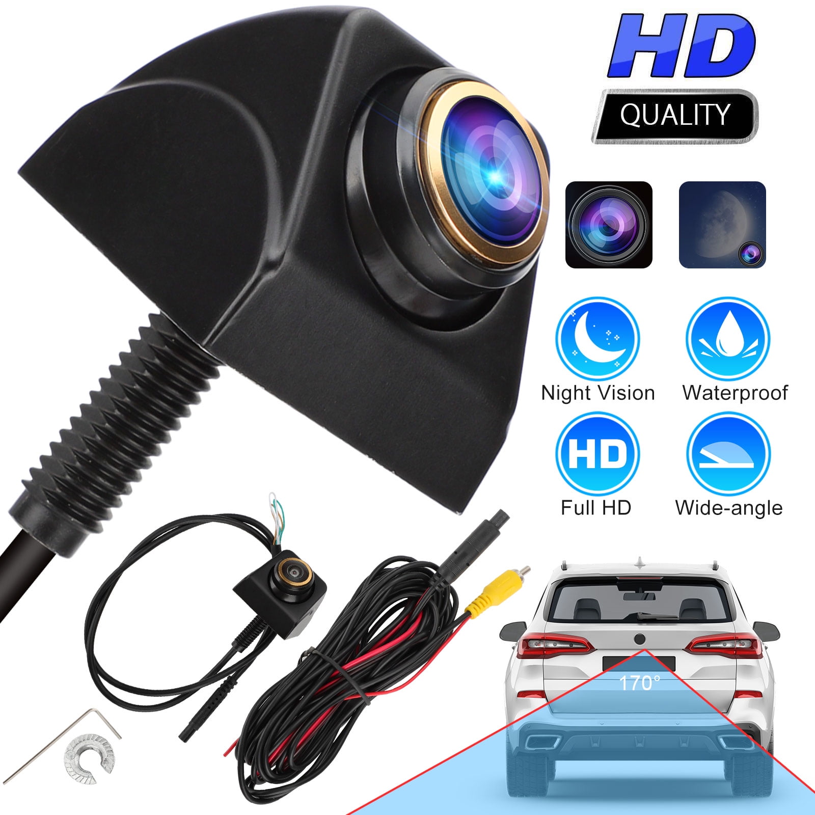 TSV Car Backup Camera, IP68 Waterproof, 170° Wide Angle, 1080P Night ...