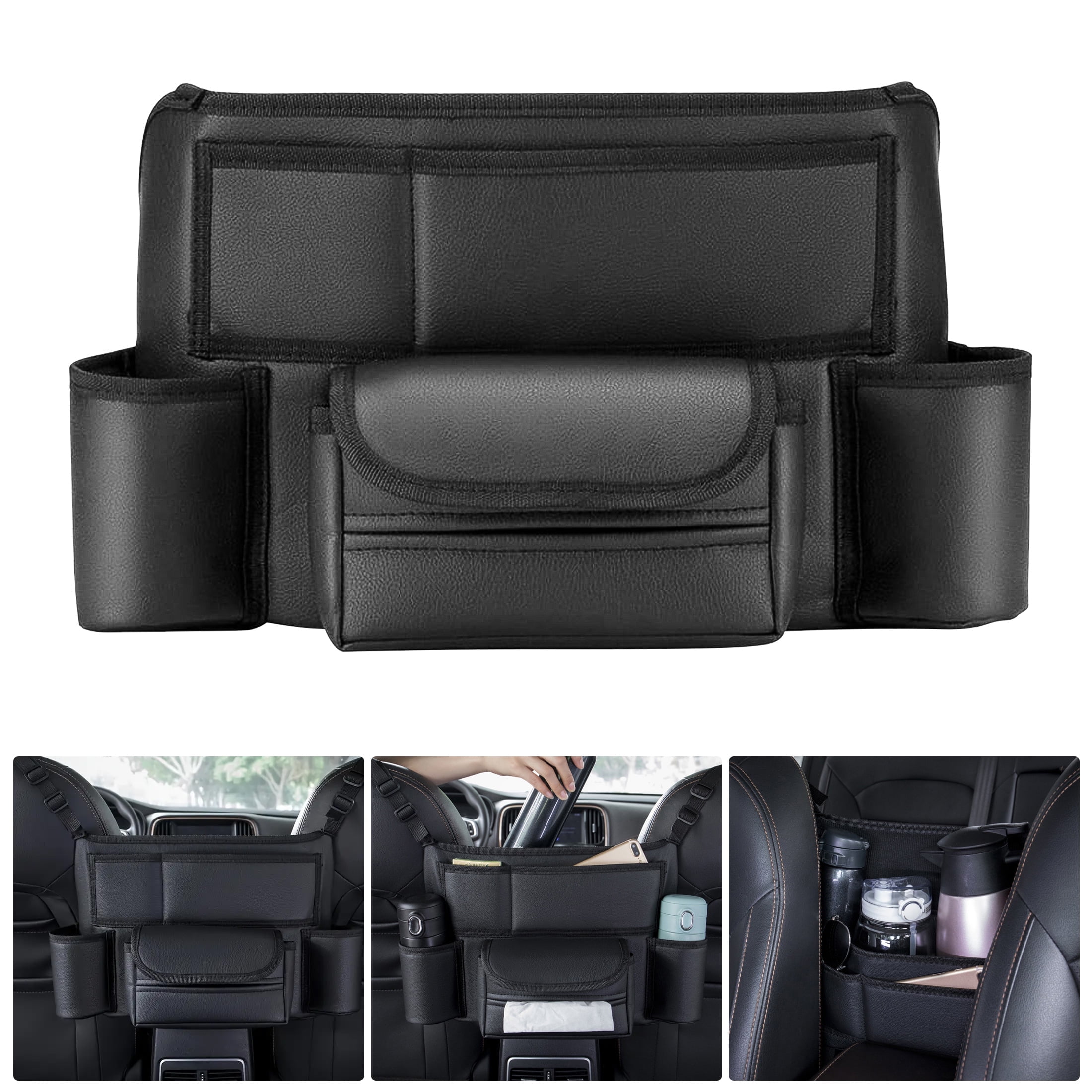 TSV Car Front Seat Organizer, PU Leather Car Storage Bag Cup Holder, 7 ...