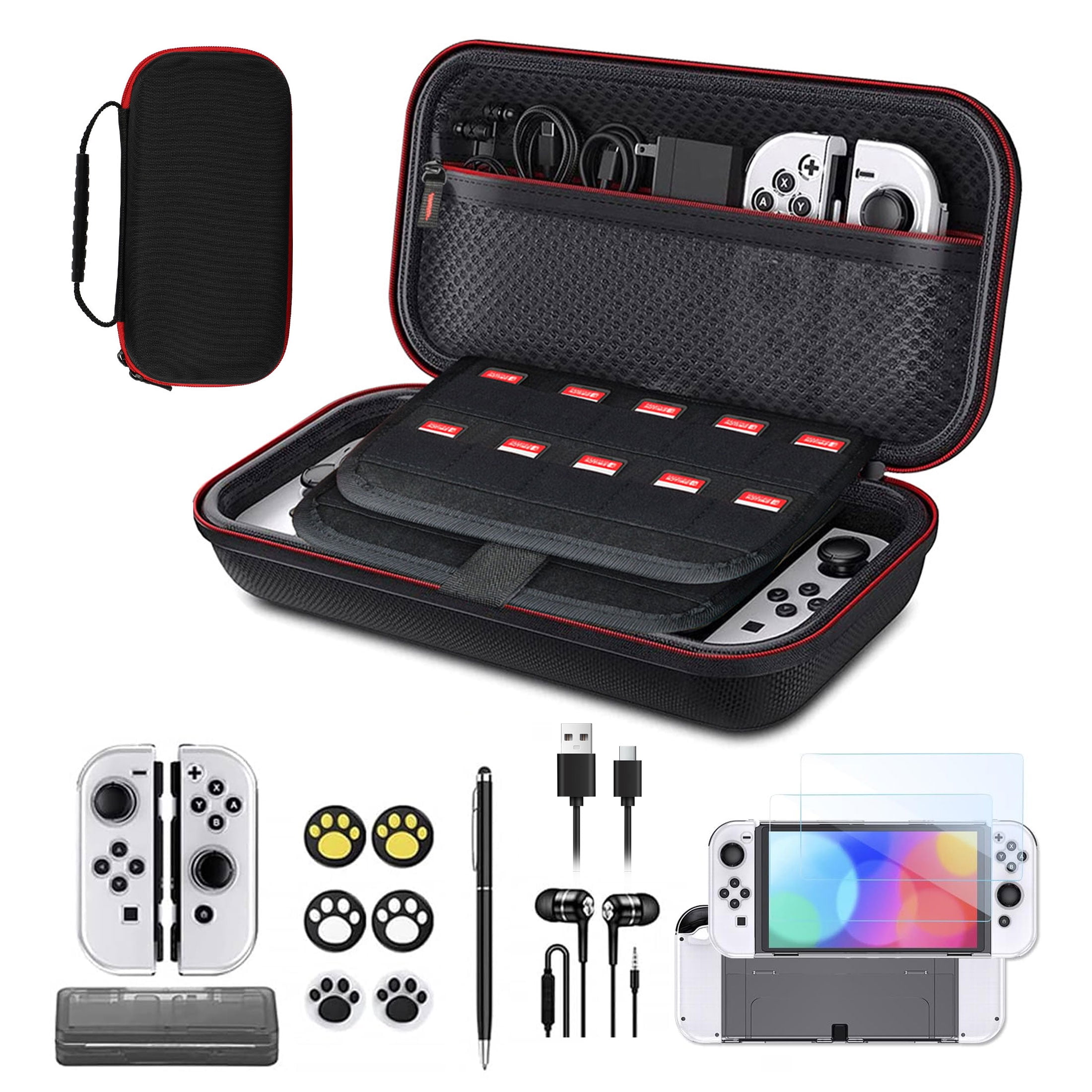 TSV 17-in-1 Accessories Bundle Fit for Nintendo Switch OLED, Carrying ...