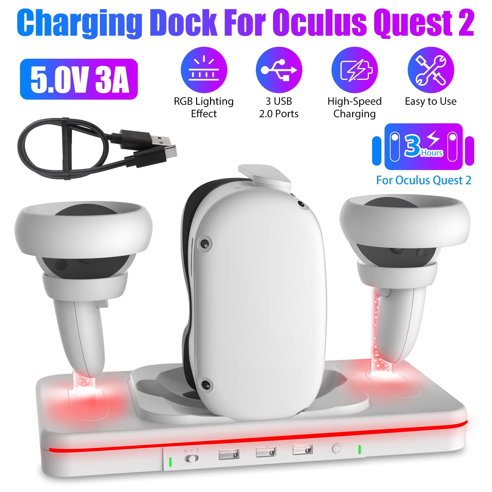 TSV Charging Station Fit for Oculus/Meta Quest 2 Headset, VR Magnetic ...