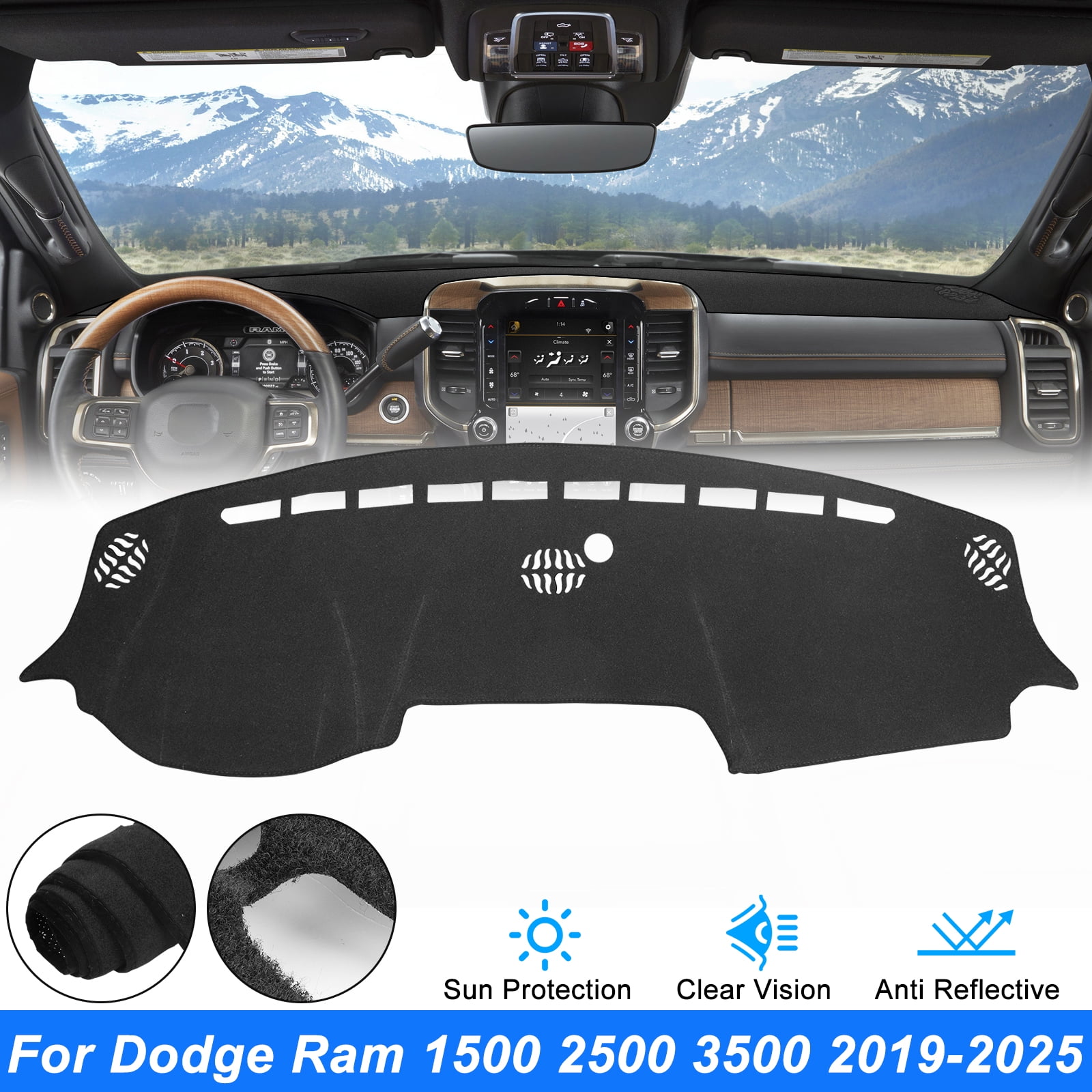 TSV Dashboard Cover Mat Fit for 2019-2025 Dodge Ram 1500 2500 3500 ...