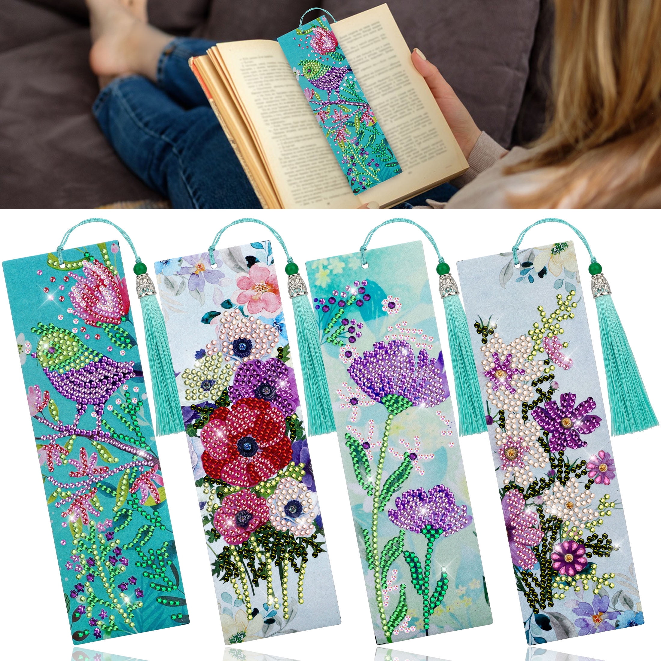 TSV Diamond Painting Bookmark Kit, DIY Rhinestone PU Leather Bookmarks ...