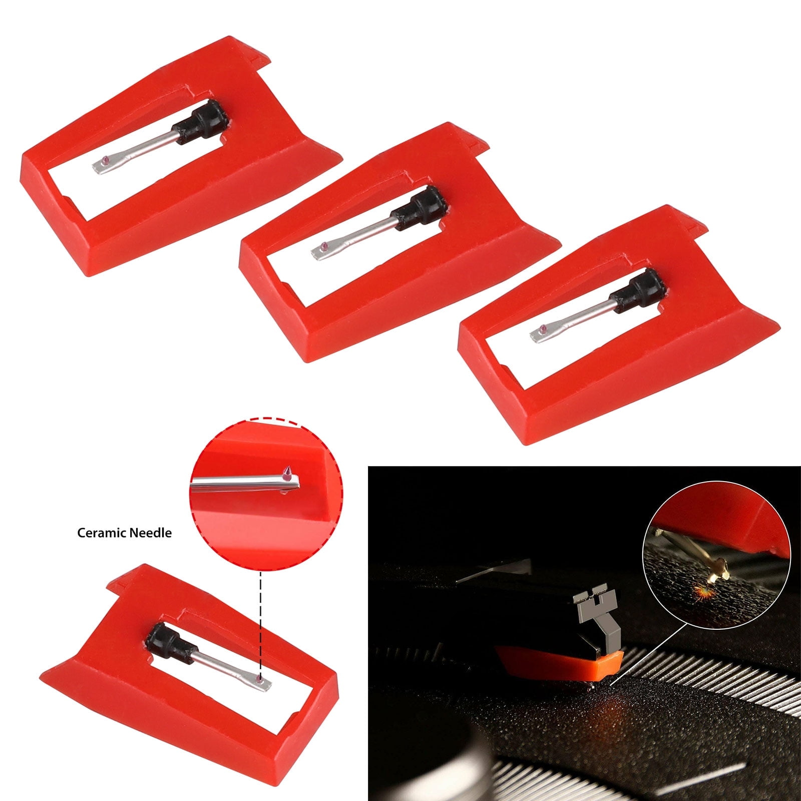 TSV Diamond Stylus Record Player Needle, 3 Pcs Turntable Replacement ...