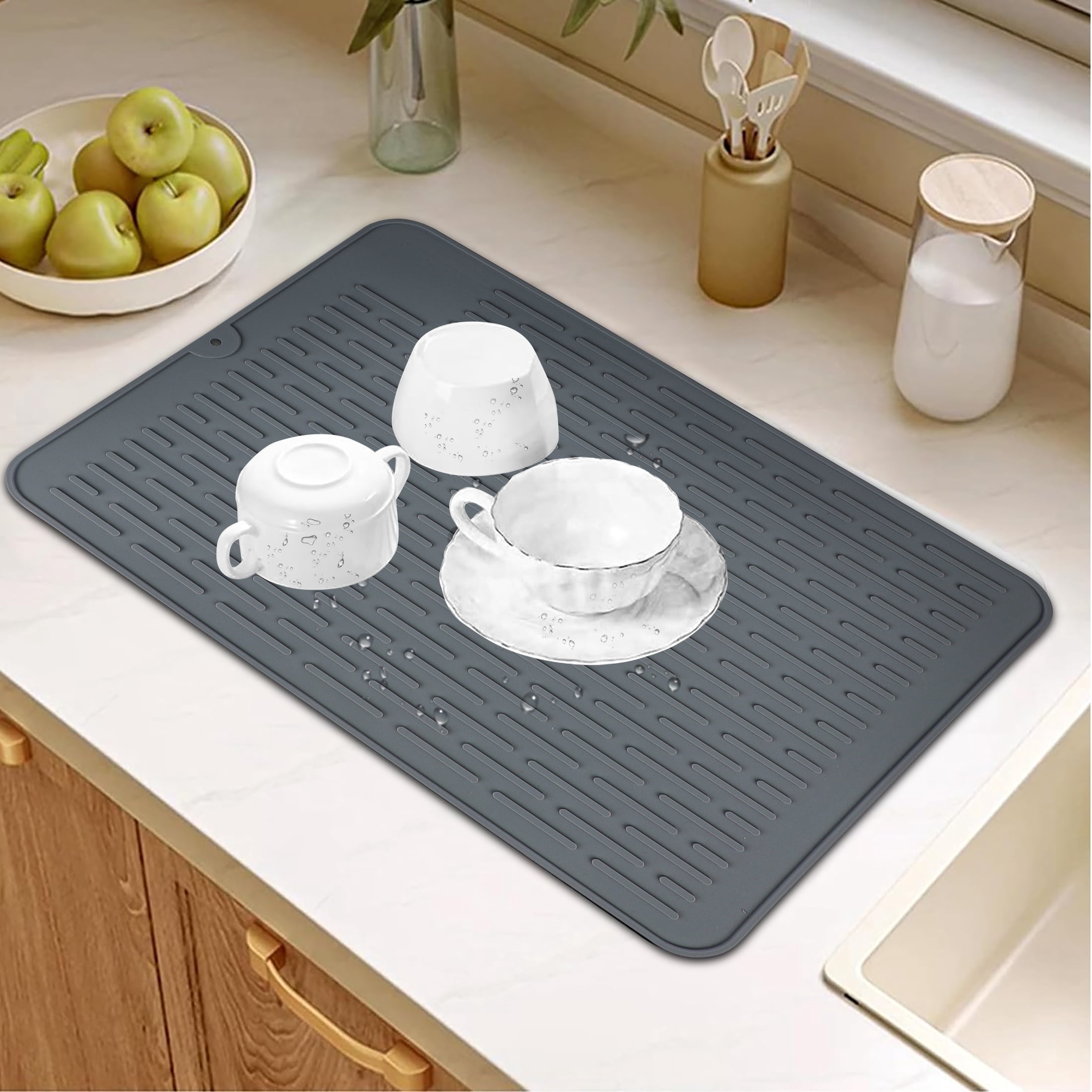 TSV Dish Drying Mat, Heat-Resistant Silicone Drain Mat for Kitchen, 15 ...