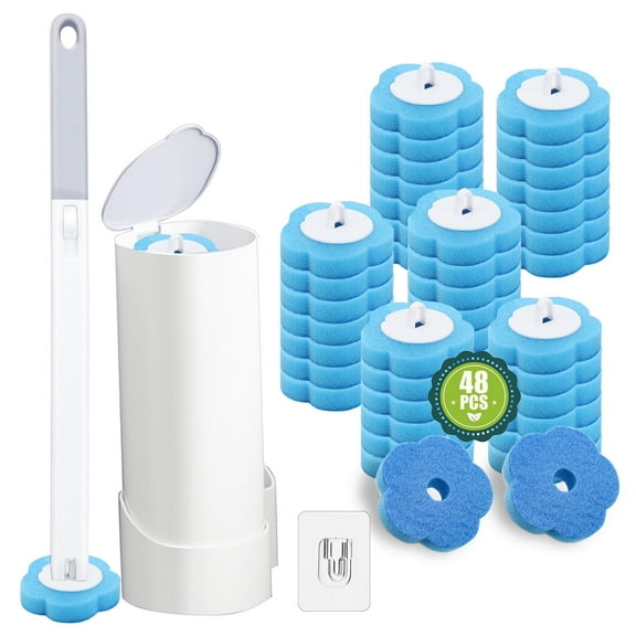 Disposable Toilet Brush Starter Kit with 30 Refills, Wall-Mounted ...