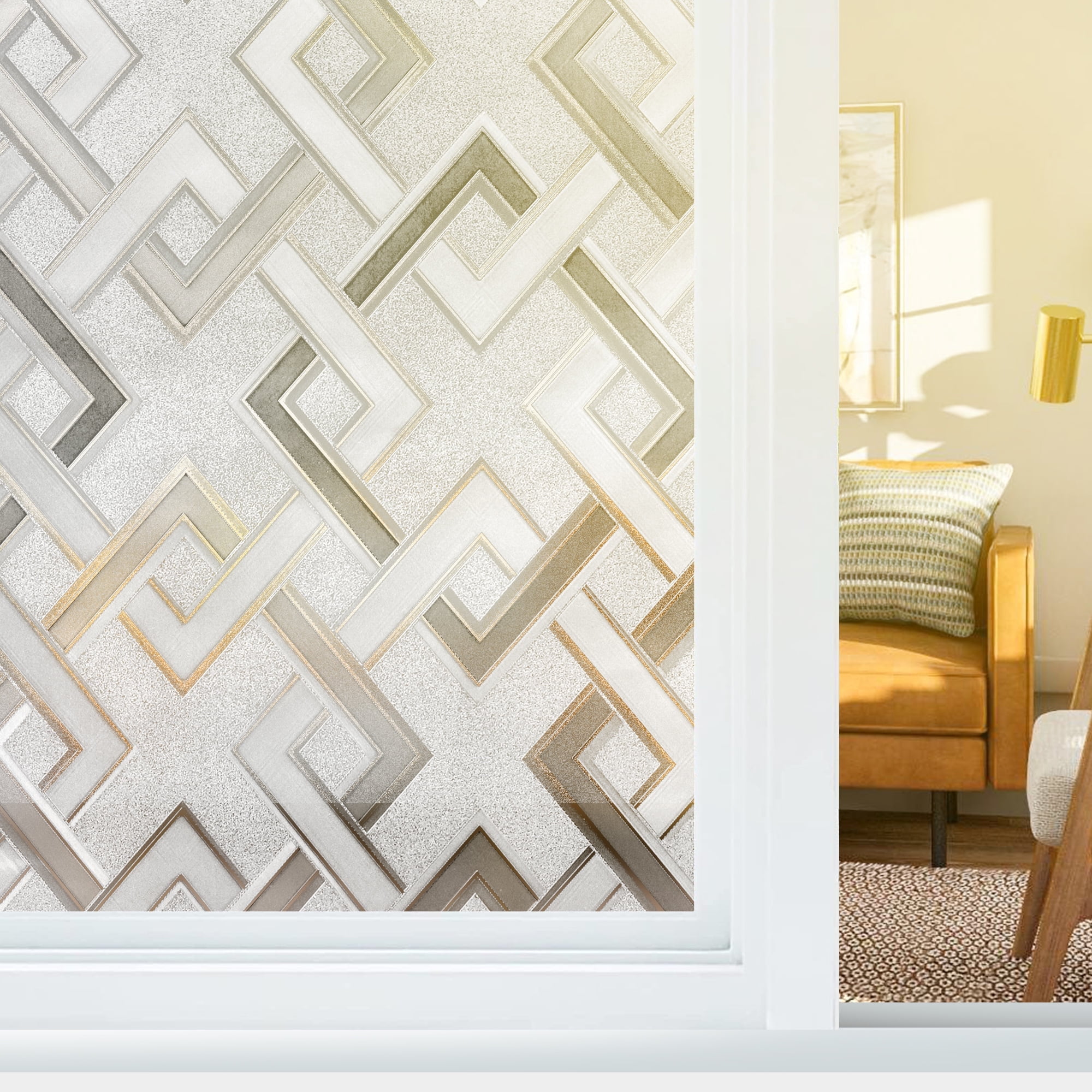 TSV Glass Privacy Static Window Film, Non-Adhesive Rhombus Pattern ...