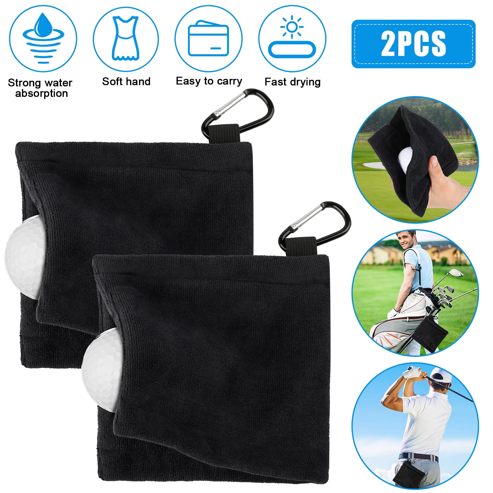TSV Golf Ball Towel, 2 Pcs 5.5 x 5.5 Inch Golf Cleaning Towel with Snap ...
