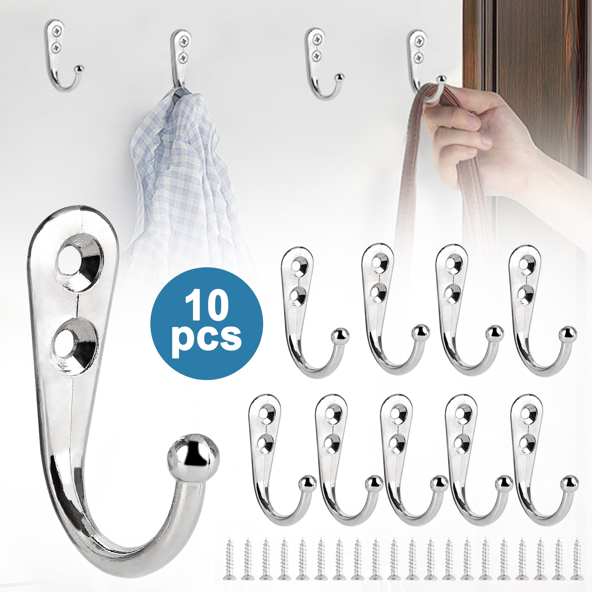TSV Heavy Duty Robe Hooks, Wall Mount, Rustproof Zinc Alloy, Silver ...