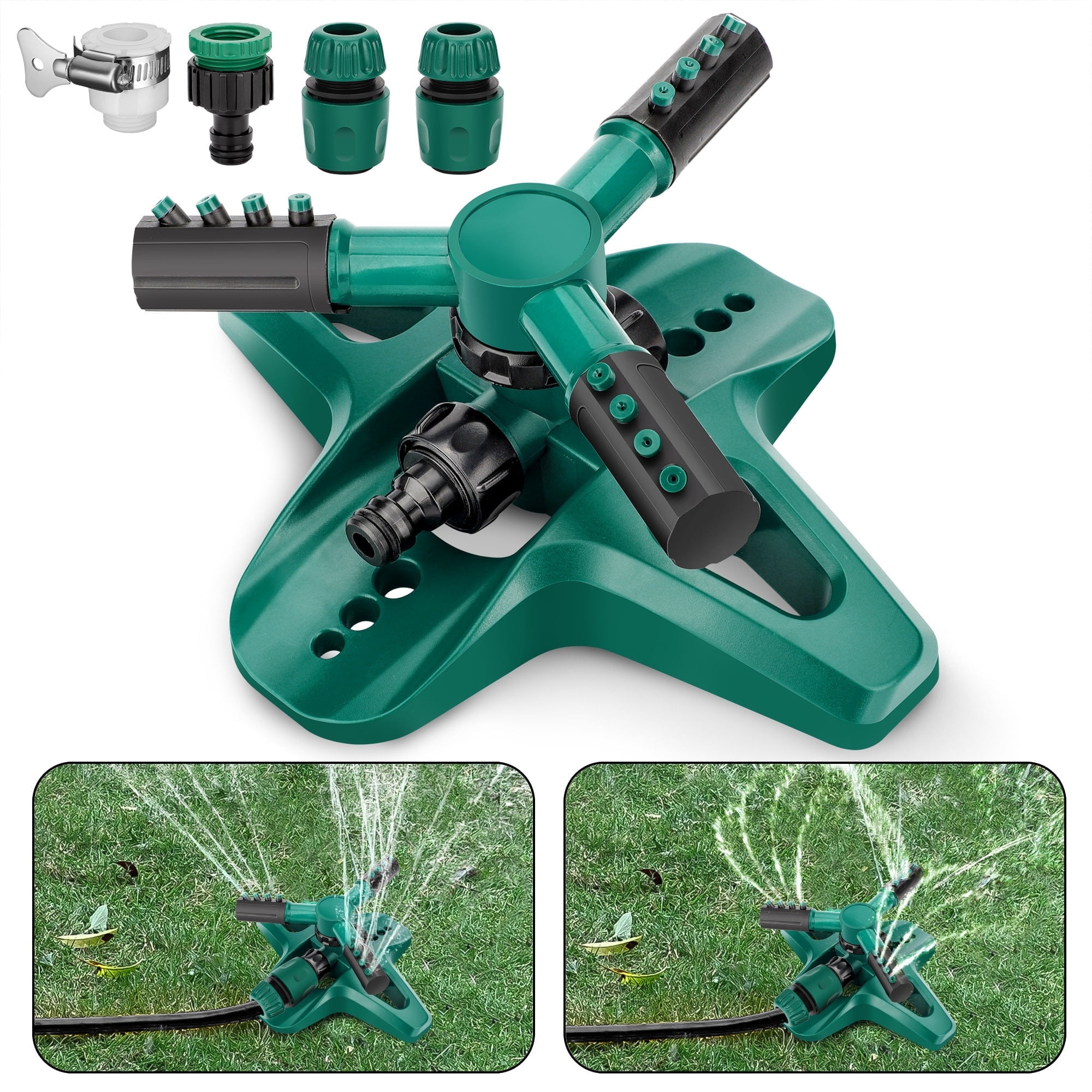 TSV Lawn Sprinkler with 4pcs Hose Connector, 360 Degree Rotating Garden ...