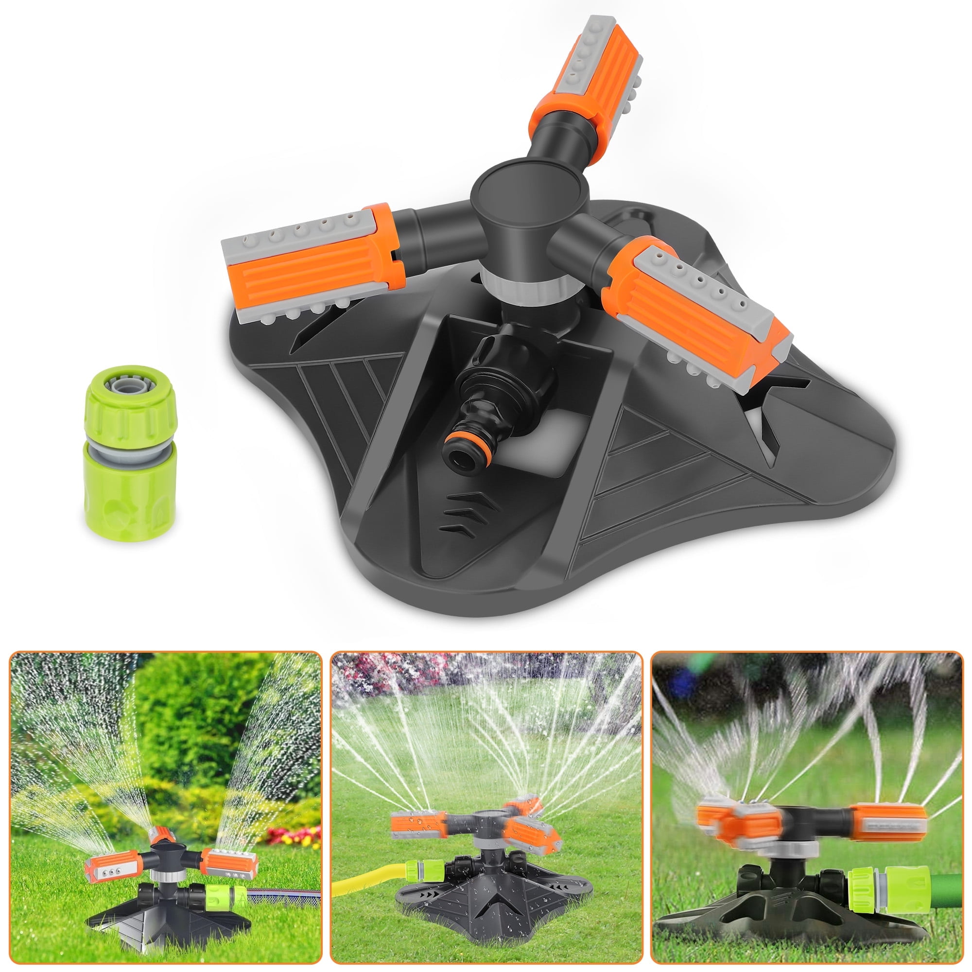 TSV Lawn Sprinkler with Hose Connector, 360 Degree Automatic Rotating ...
