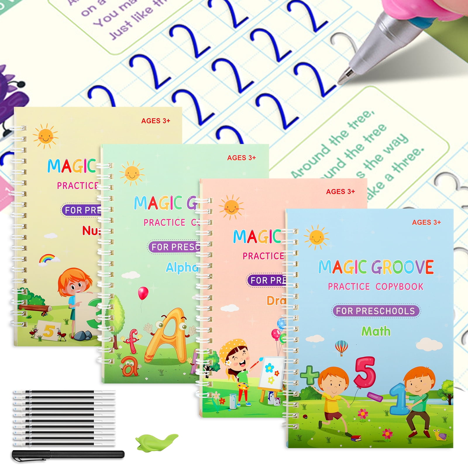 TSV Magic Practice Copybook for Kids, Reusable Math Drawing Alphabet ...