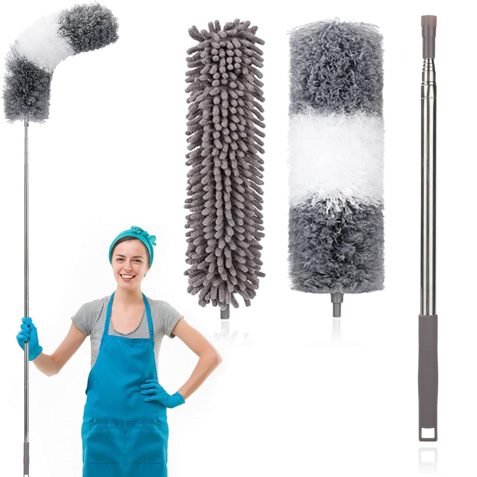 TSV Microfiber Feather Duster, Extendable Dusters with 100" Extension ...