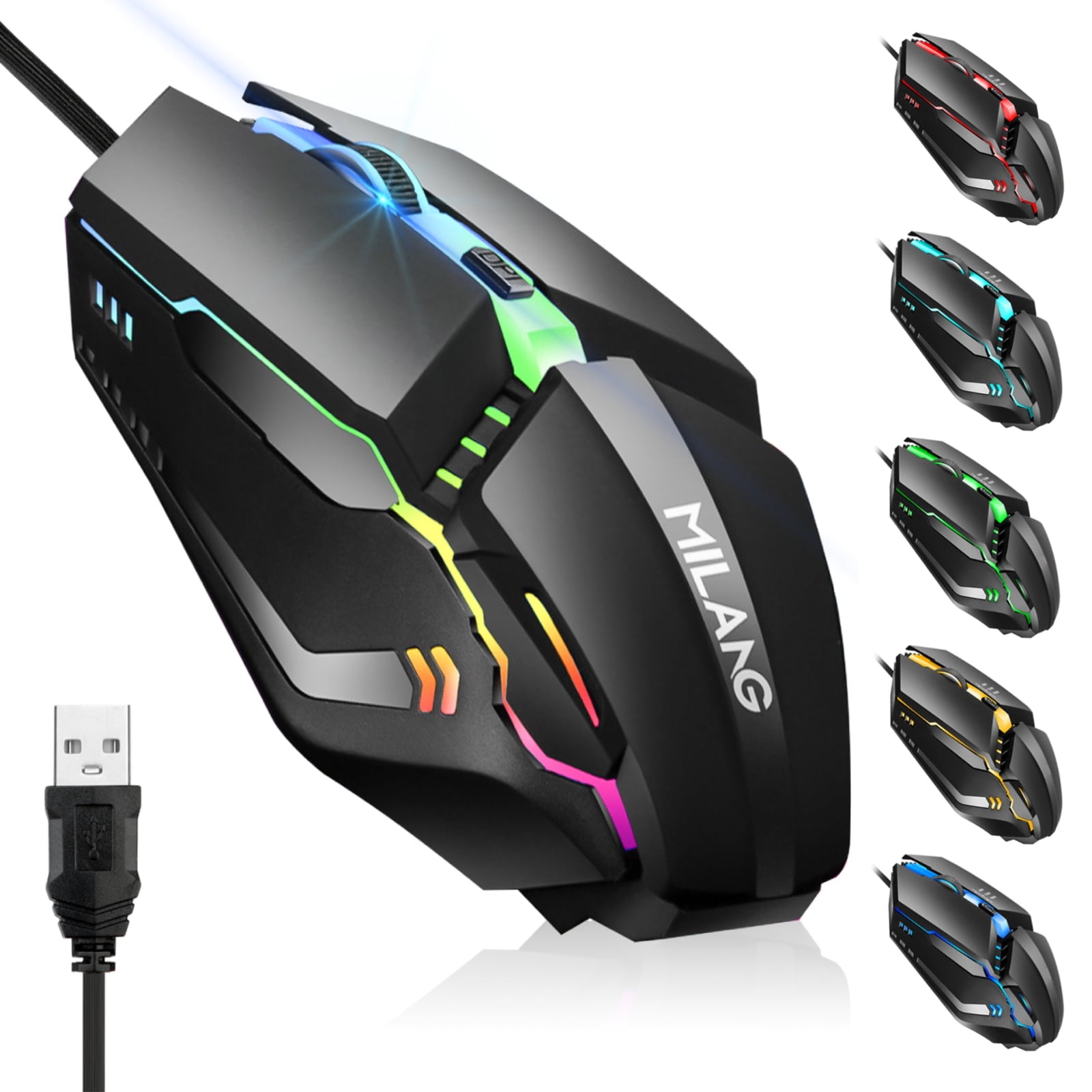 TSV RGB Gaming Mouse Wired Programmable Ergonomic USB Mice with 3 Level ...