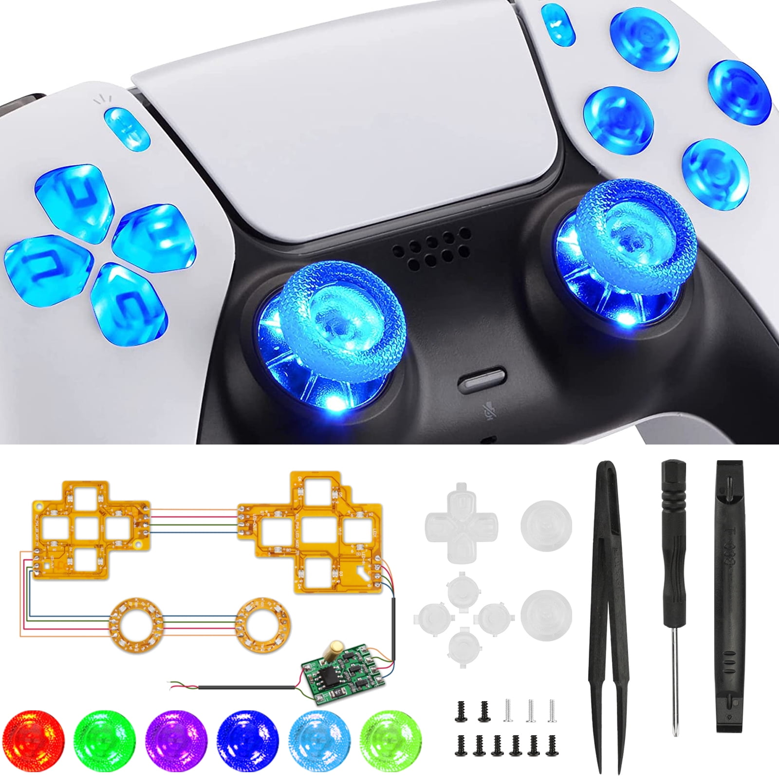 TSV Replacement LED Button Kit Fit for PS5 Controller, 6 Colors ...
