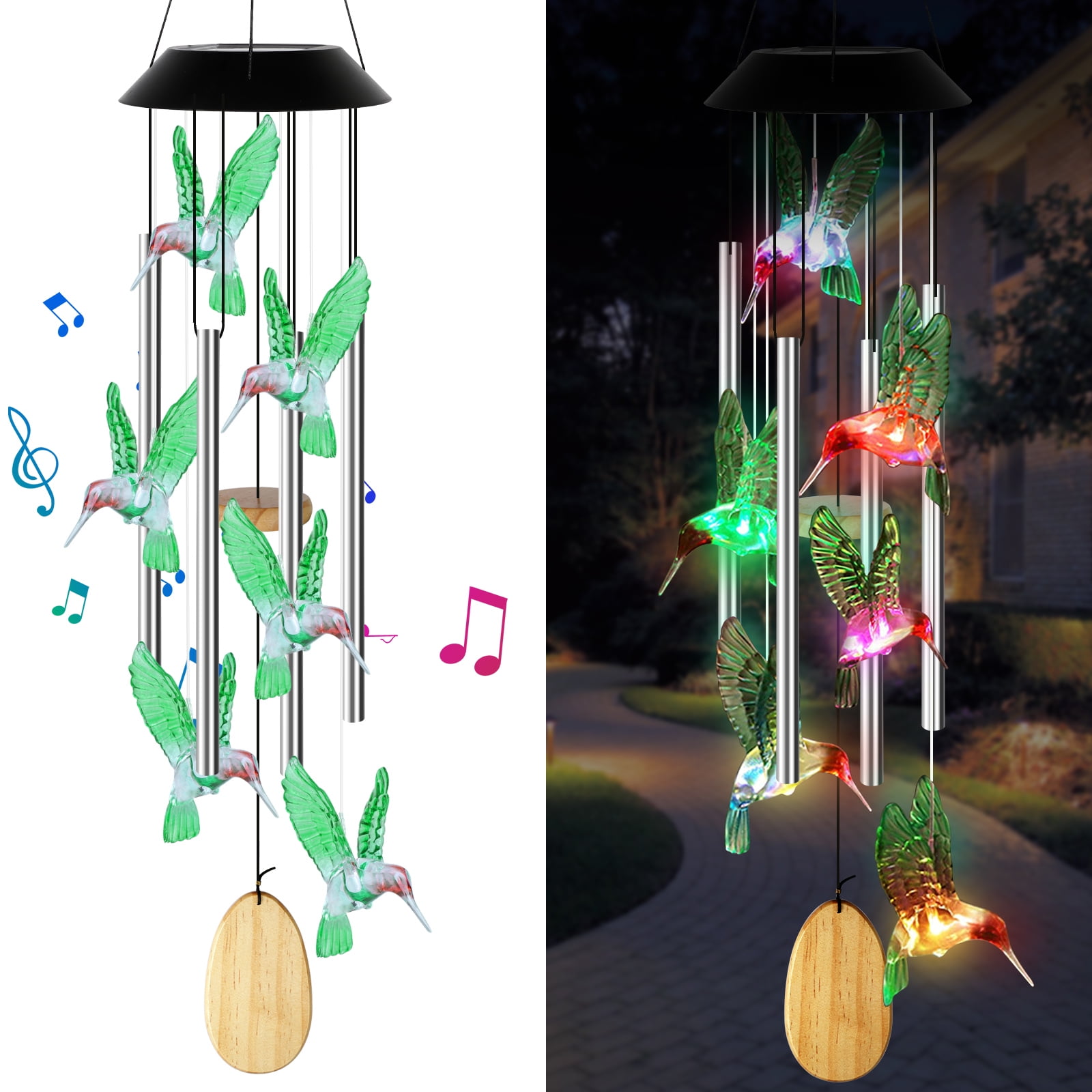 TSV Solar Hummingbird Wind Chimes, LED Discolor Wind Bell Lamp ...