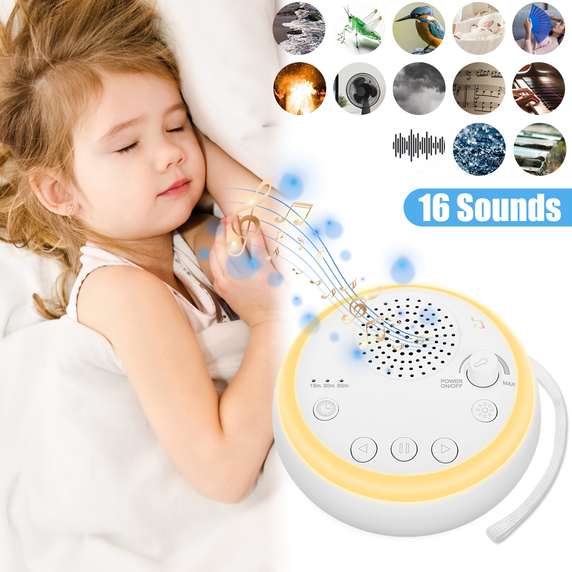 TSV White Noise Machine, Portable Sound Machine for Sleep with 16 ...