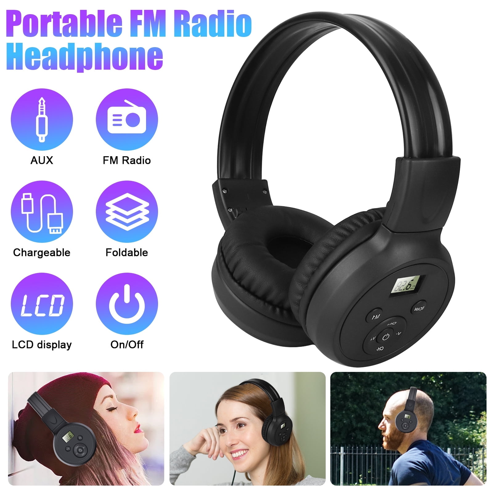 TSV Foldable Wireless Radio Headphones with Superior Reception, Over ...