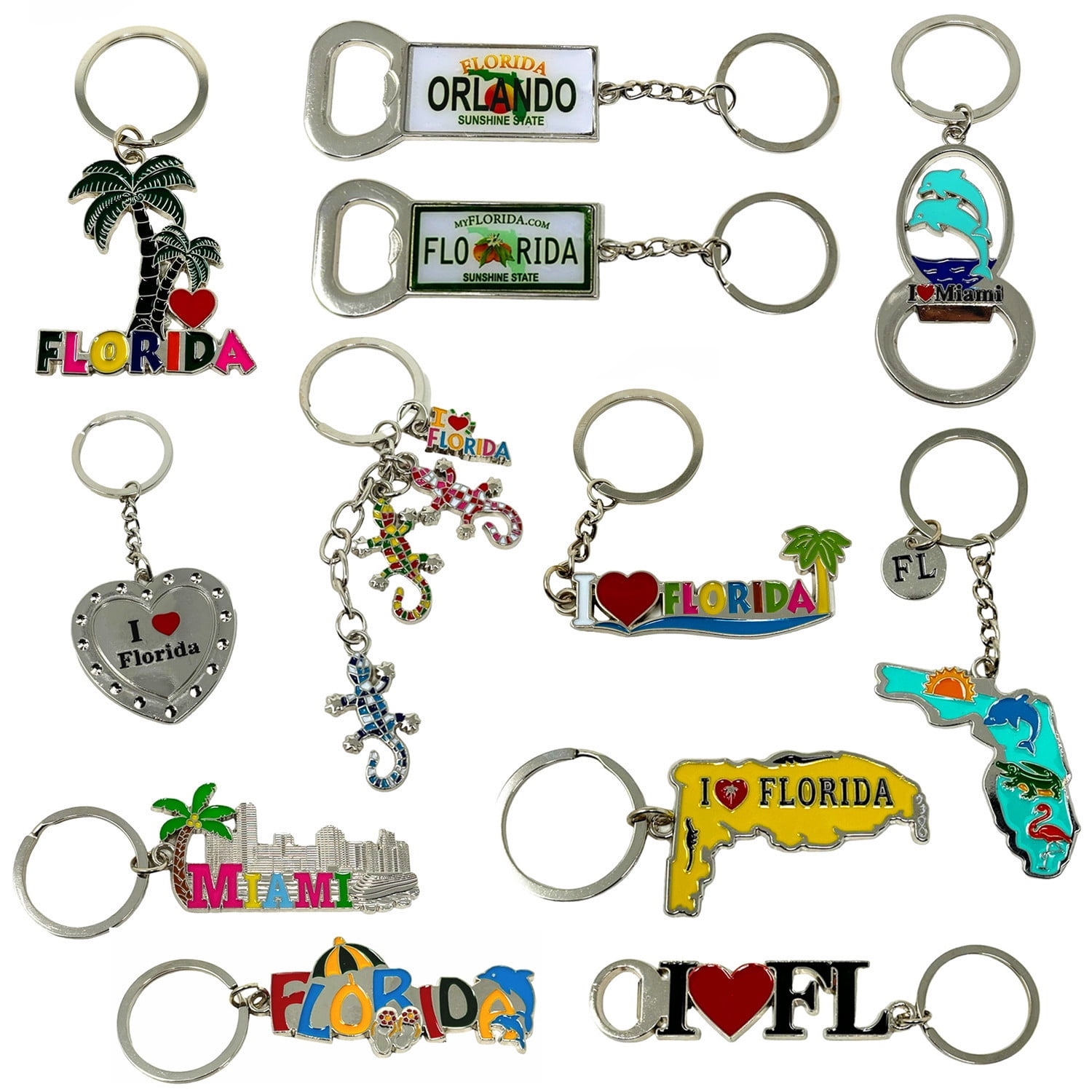 TSY TOOL Florida Ring Keychain, 12ct, Multicolor with 2 Bottle Openers ...
