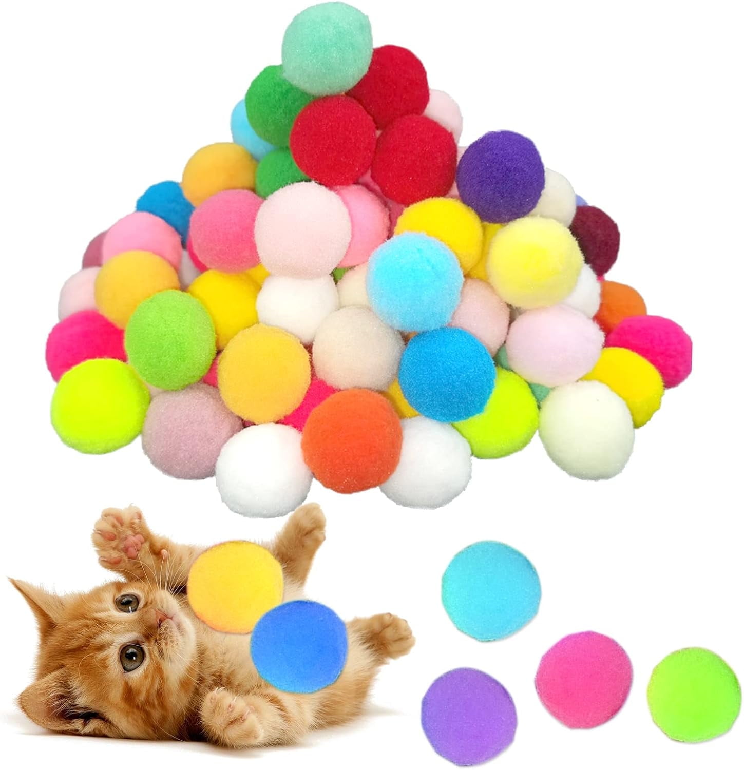 TSYJY 100 Pieces Cat Balls Cat Toys Cat Pom Pom Balls Cat Puff Balls ...