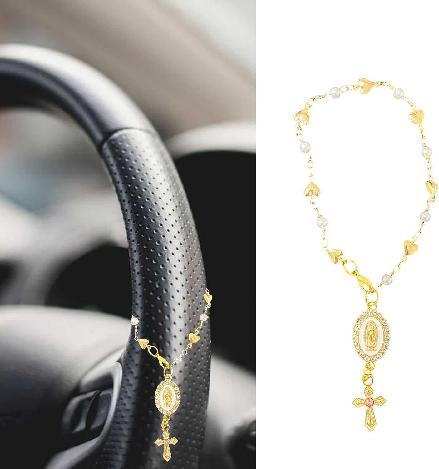 TSYJY Steering Wheel Rosary Charm Accessory, Steering Wheel Accessory ...