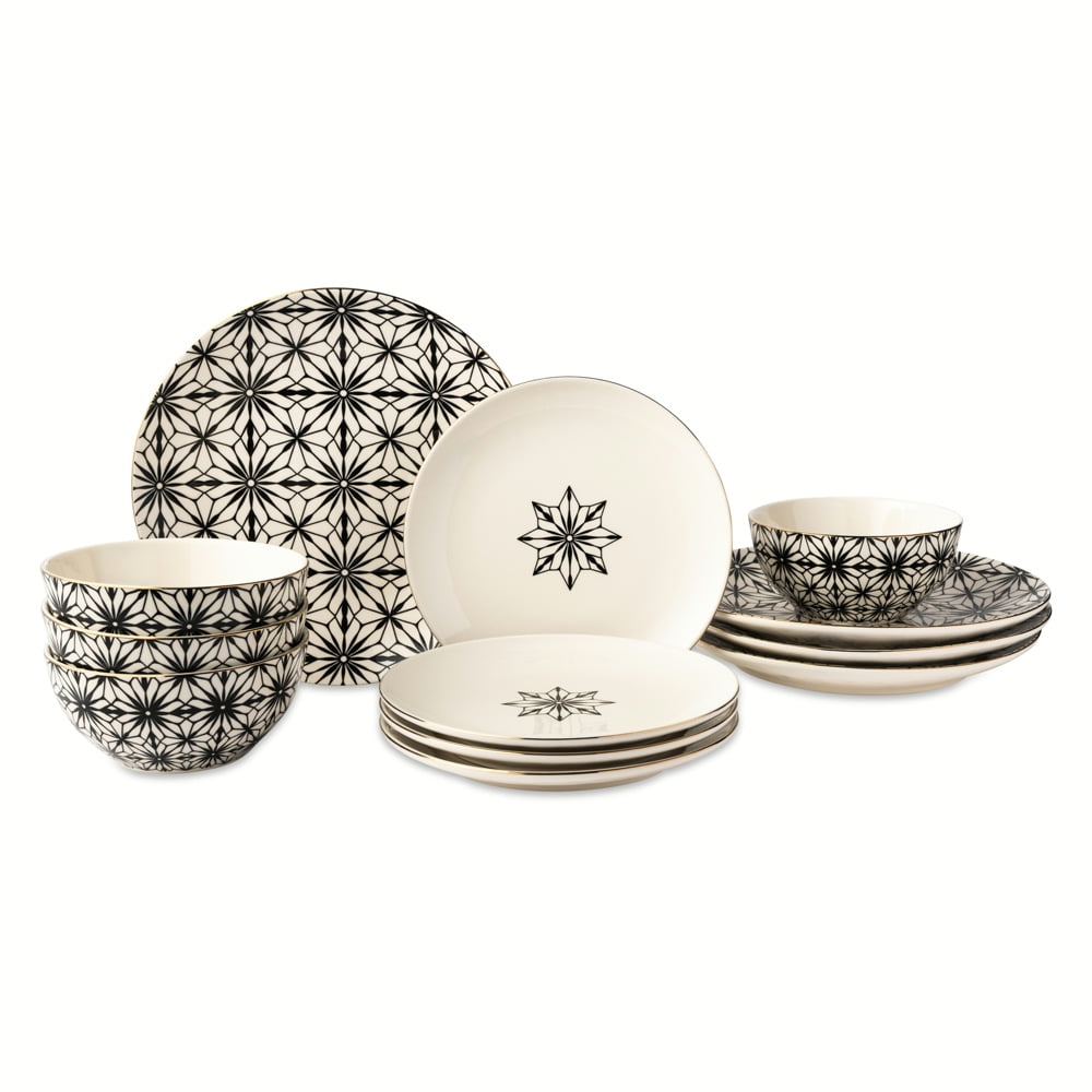 Thyme & Table Snowflake 12-Piece Ceramic Dinnerware Set - Cream ...