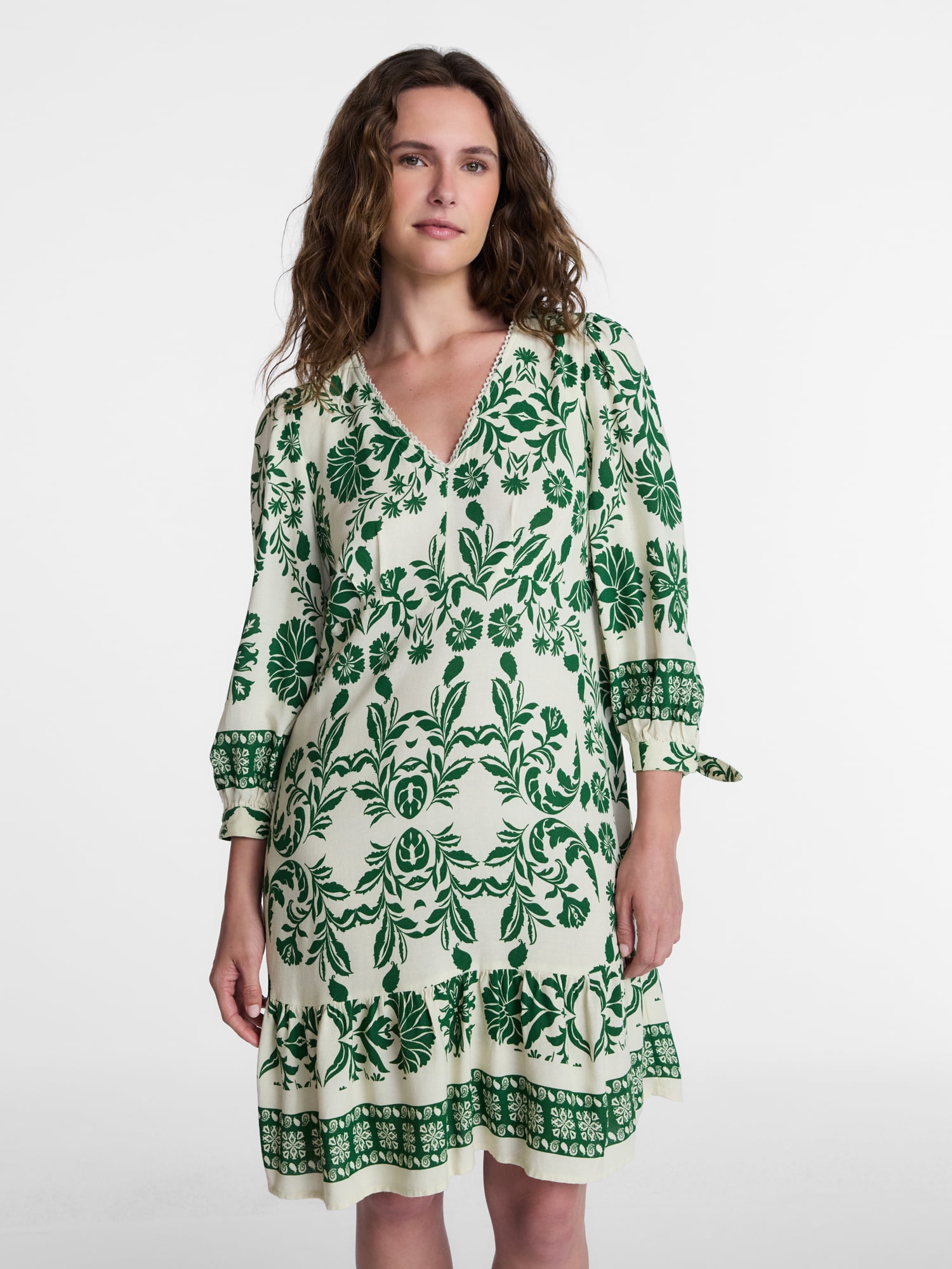Time and Tru Women's A-Line Border Print Mini Dress, Sizes XS-XXXL ...