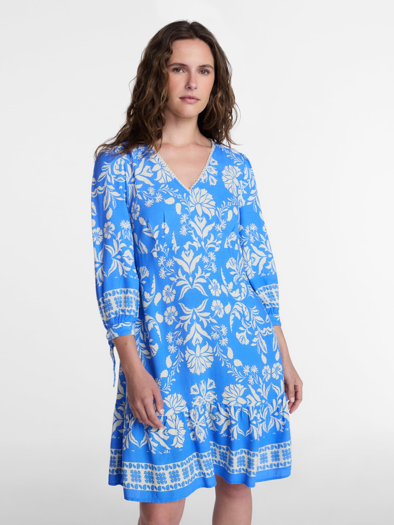 Time and Tru Women's A-Line Border Print Mini Dress, Sizes XS-XXXL ...