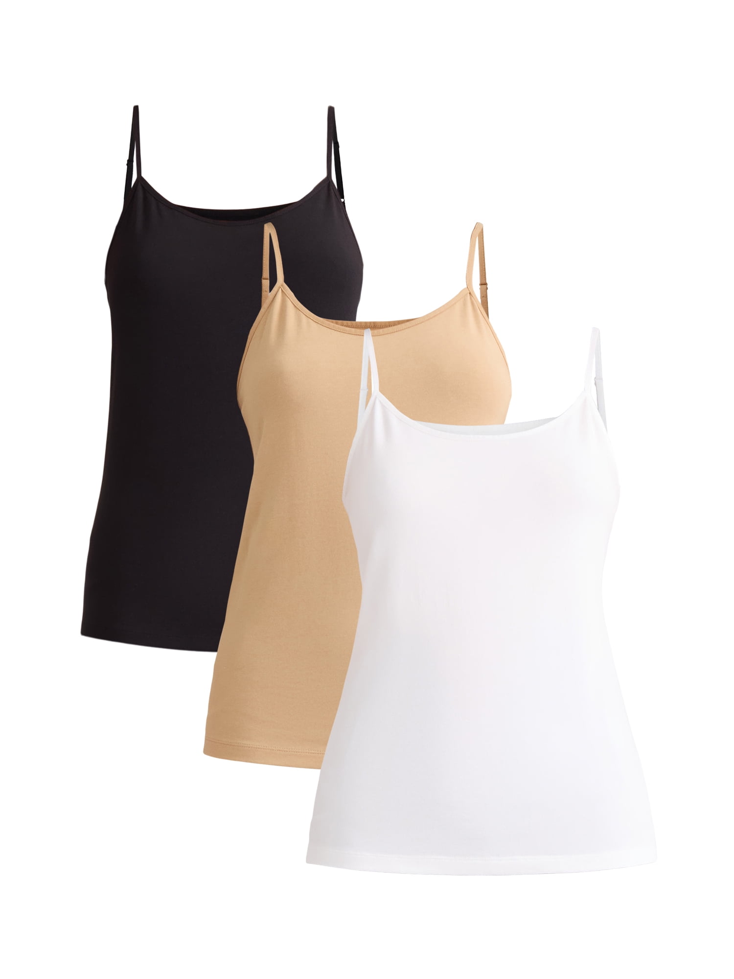 Time and Tru Women's Cami with Adjustable Straps, 3-Pack, Sizes XS-XXXL ...