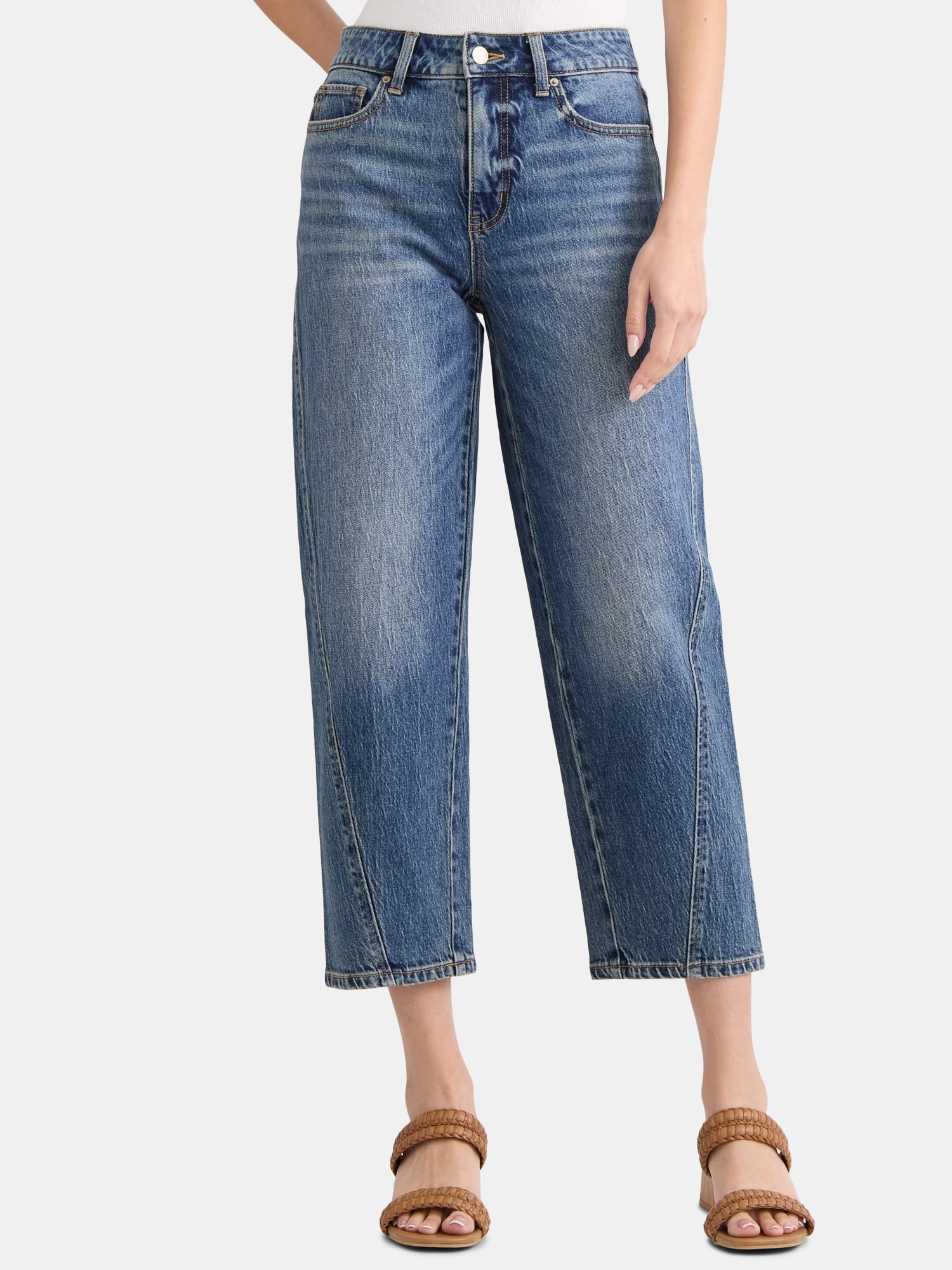 Time and Tru Women's High Rise Barrel Jeans, 26.5" Inseam, Sizes 0-22 ...