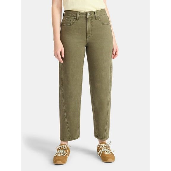 Time and Tru Women's High Rise Straight Leg Cuffed Jeans, 26.5" Inseam ...