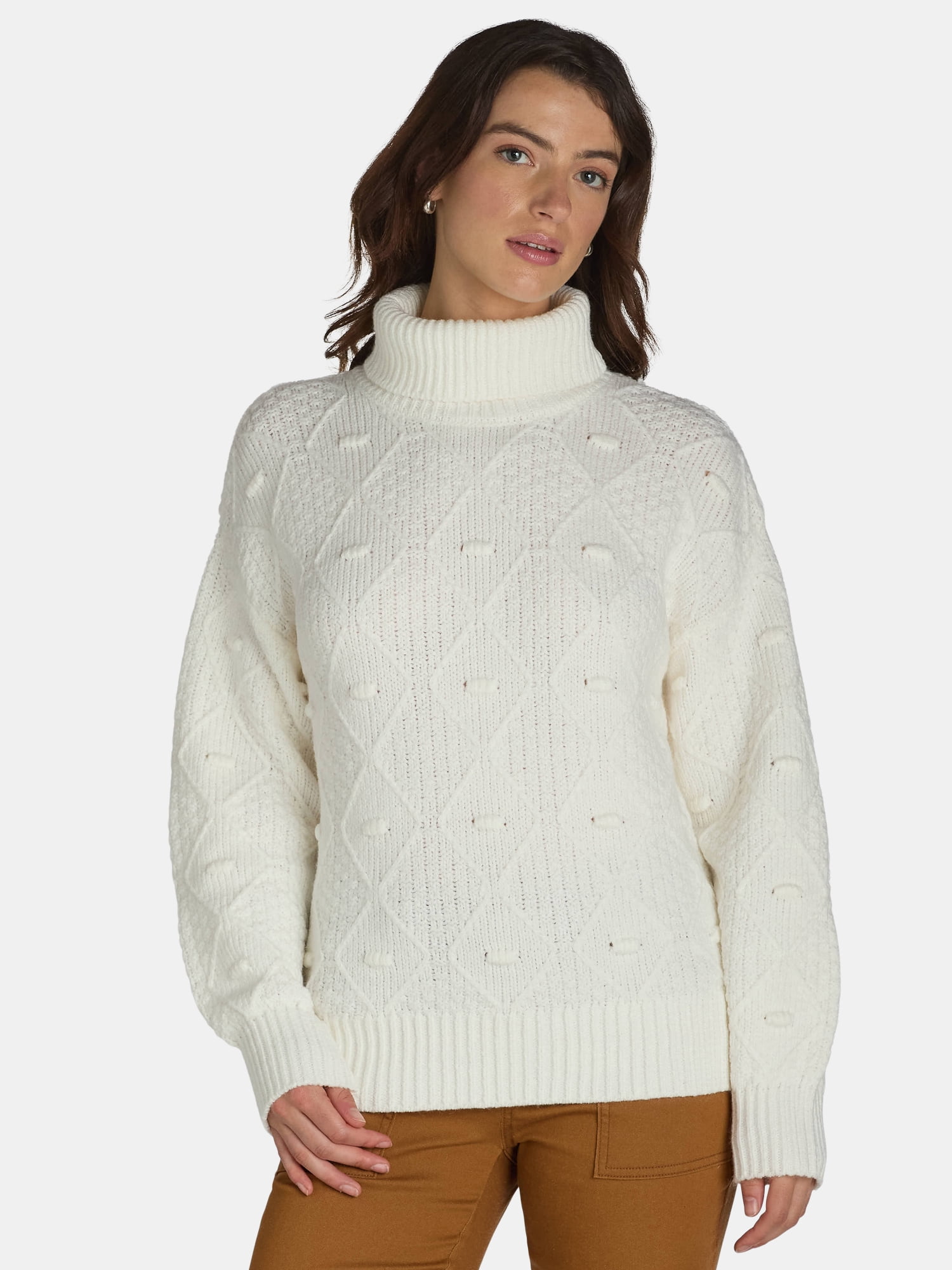 Time and Tru Women's and Women's Plus Bobble Knit Turtleneck Sweater ...