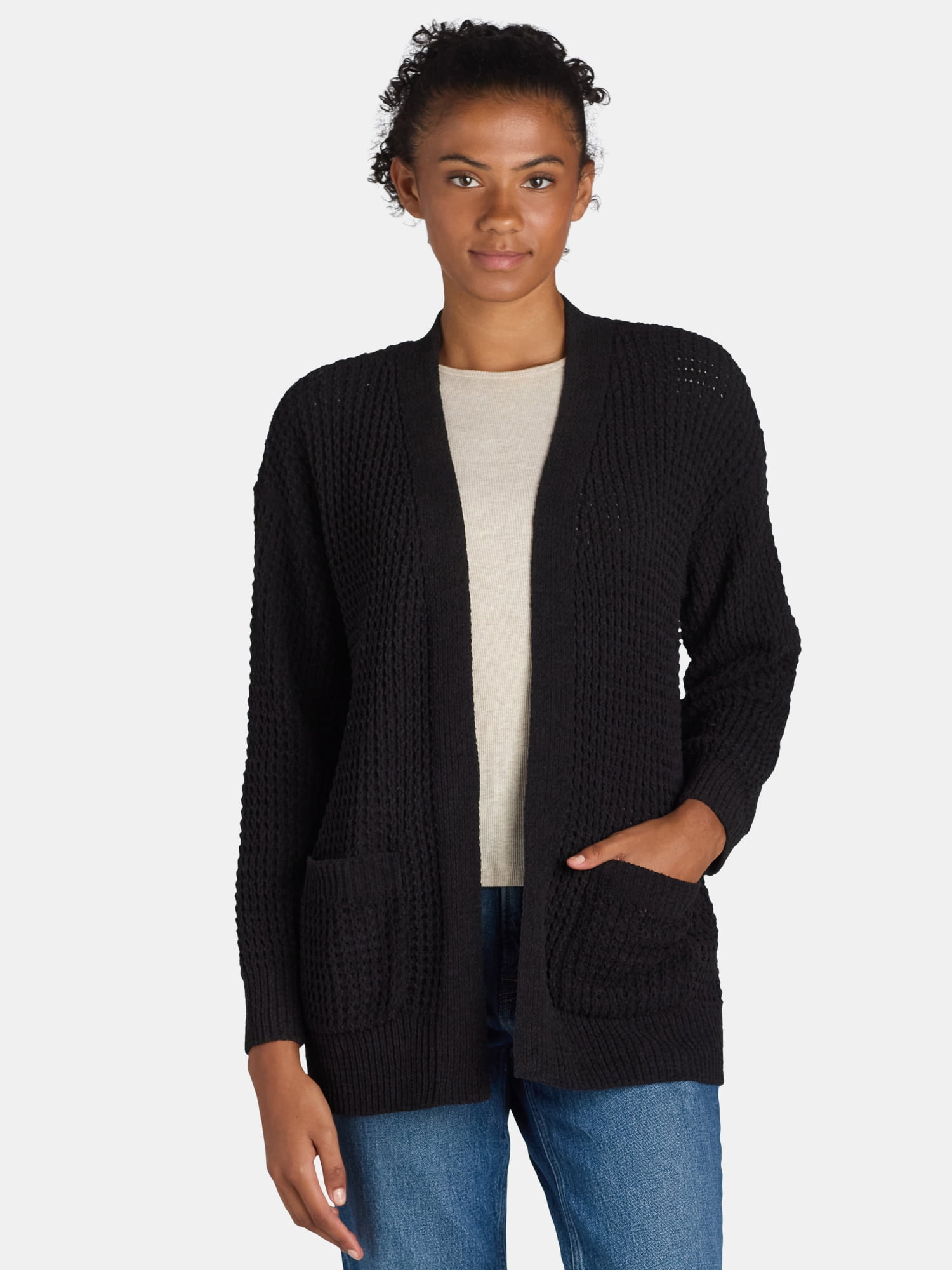Time and Tru Women's Chenille Cardigan Sweater, Midweight, Sizes XS ...