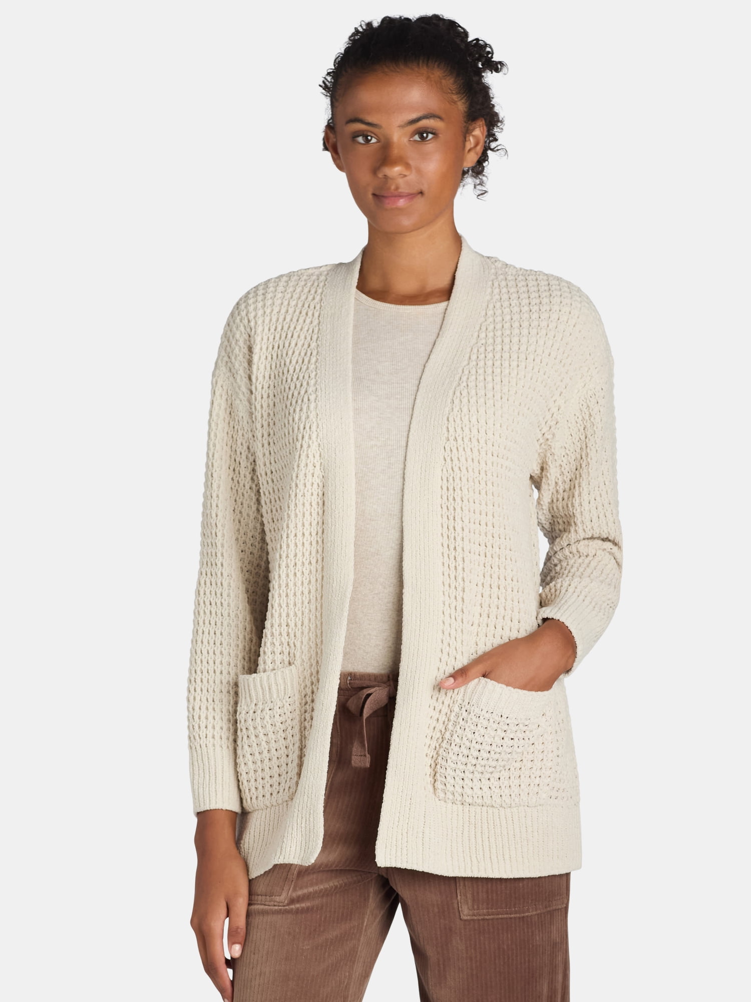 Time and Tru Women's Chenille Cardigan Sweater, Midweight, Sizes XS ...