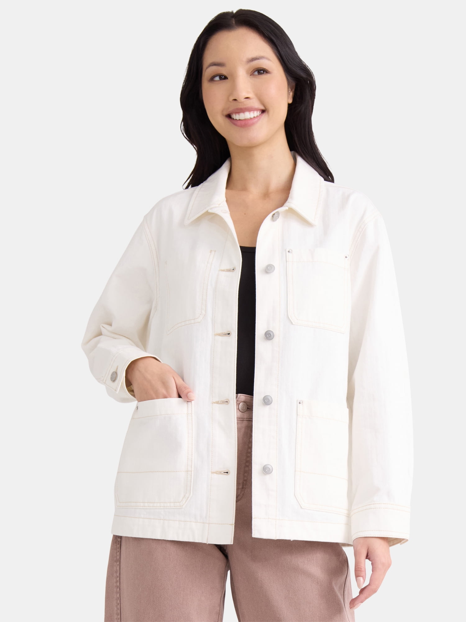 Time and Tru Women's and Women’s Plus Denim Chore Jacket, Sizes XS-4X ...