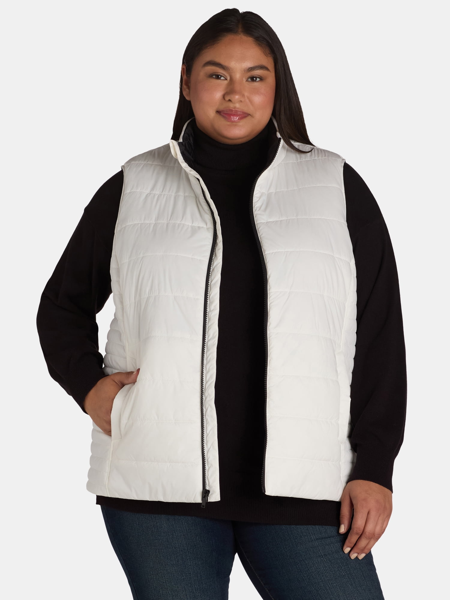 Time & Tru Women's Puffer Vest, Lightweight Quilted Jacket, Sizes XS-3X ...