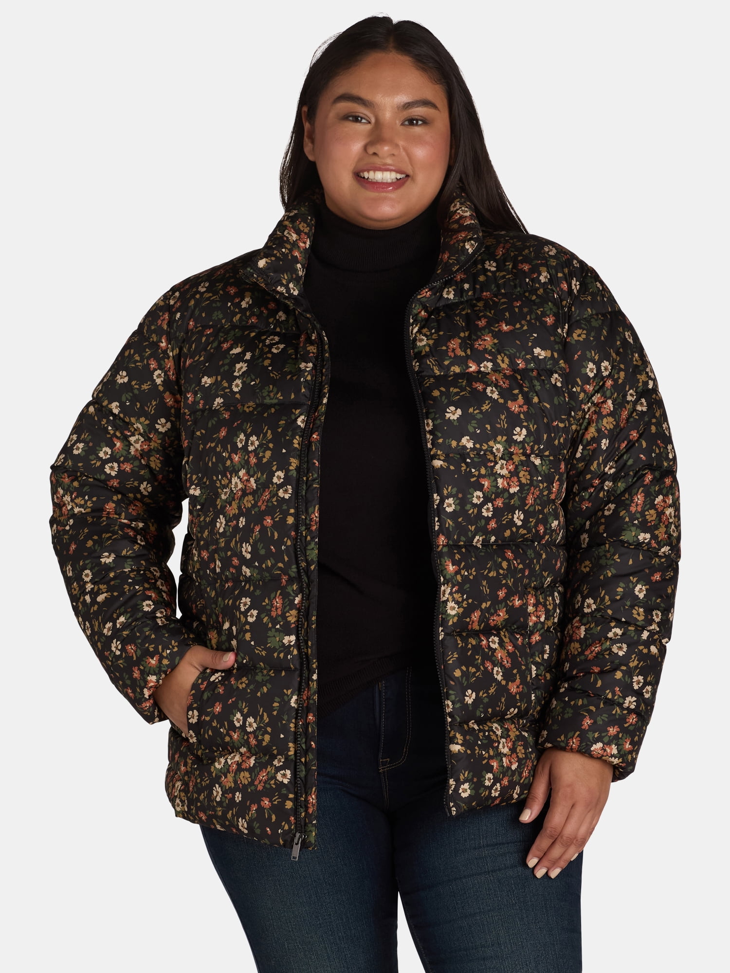Time & Tru Women's Plus Size Puffer Jacket XS-3X, Lightweight, Wind-Resistant - Walmart.com