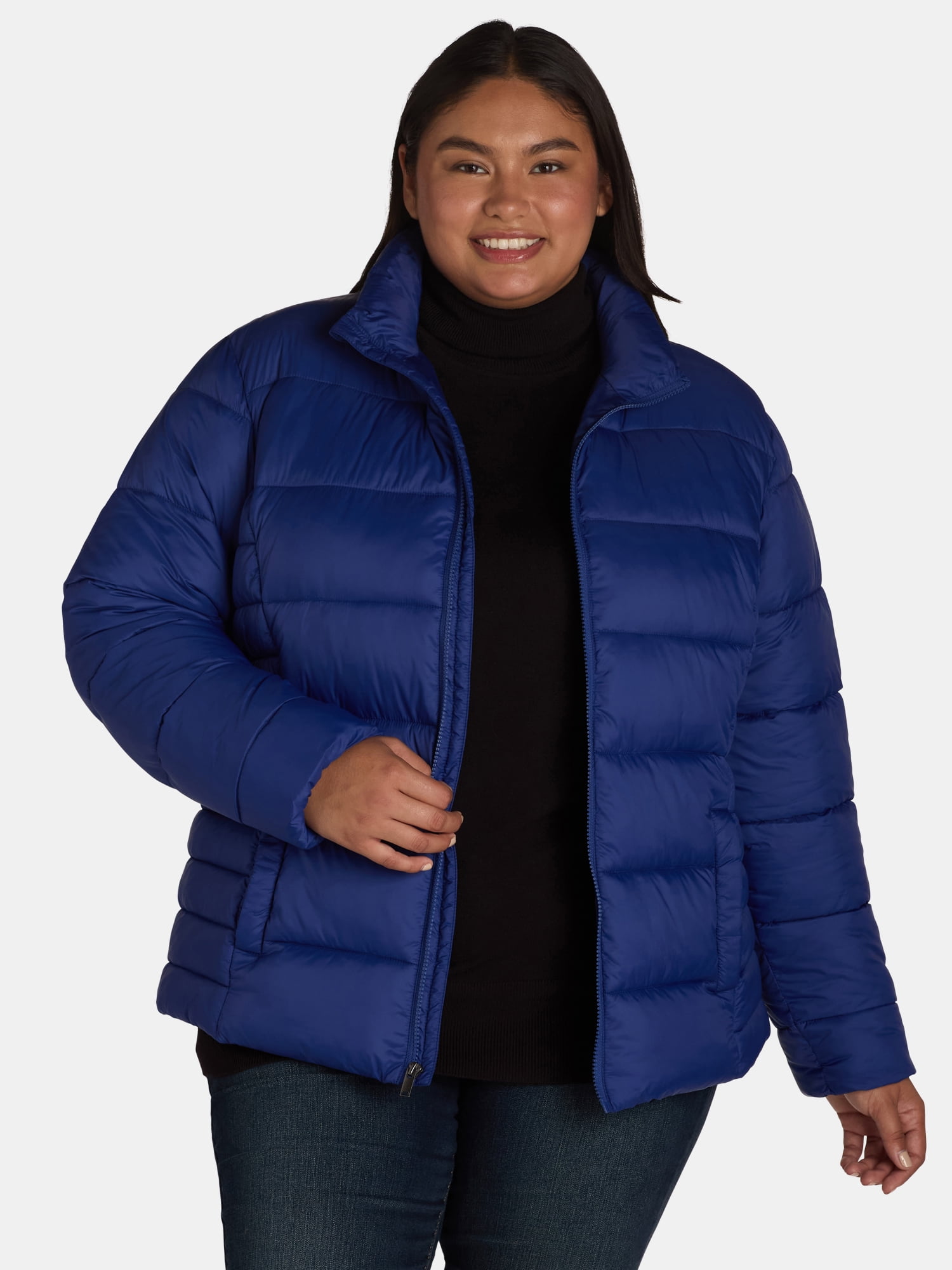 Time & Tru Women's Plus Puffer Jacket XS-3X Lightweight Quilted ...