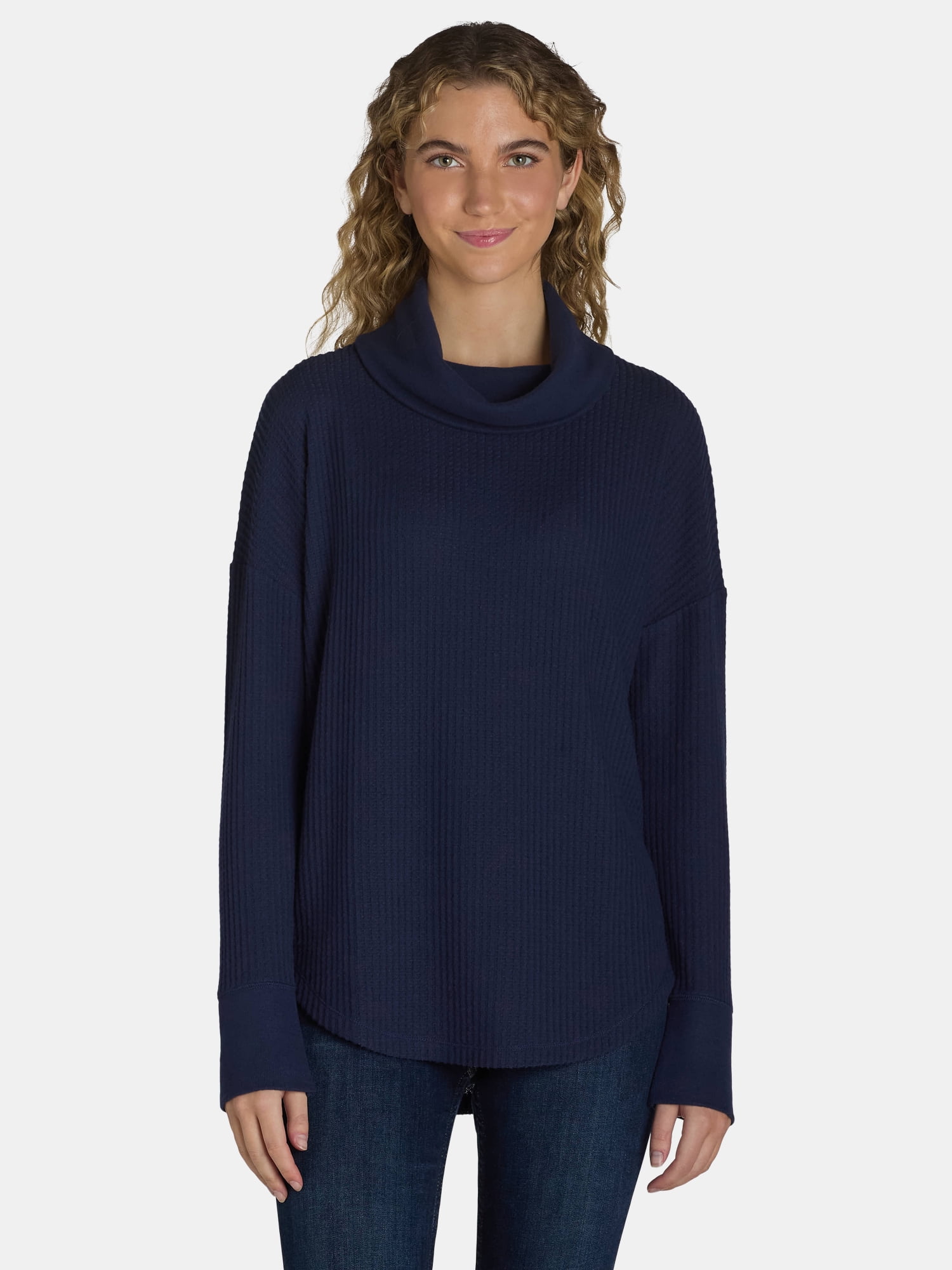 Time and Tru Women's Cowl Neck Waffle Knit Tunic, Size S-XXXL - Walmart.com
