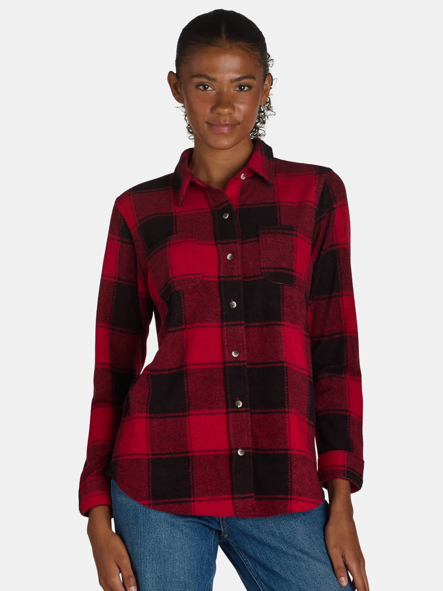 Time and Tru Women's Cozy Flannel Shacket, Sizes S-XXXL - Walmart.com