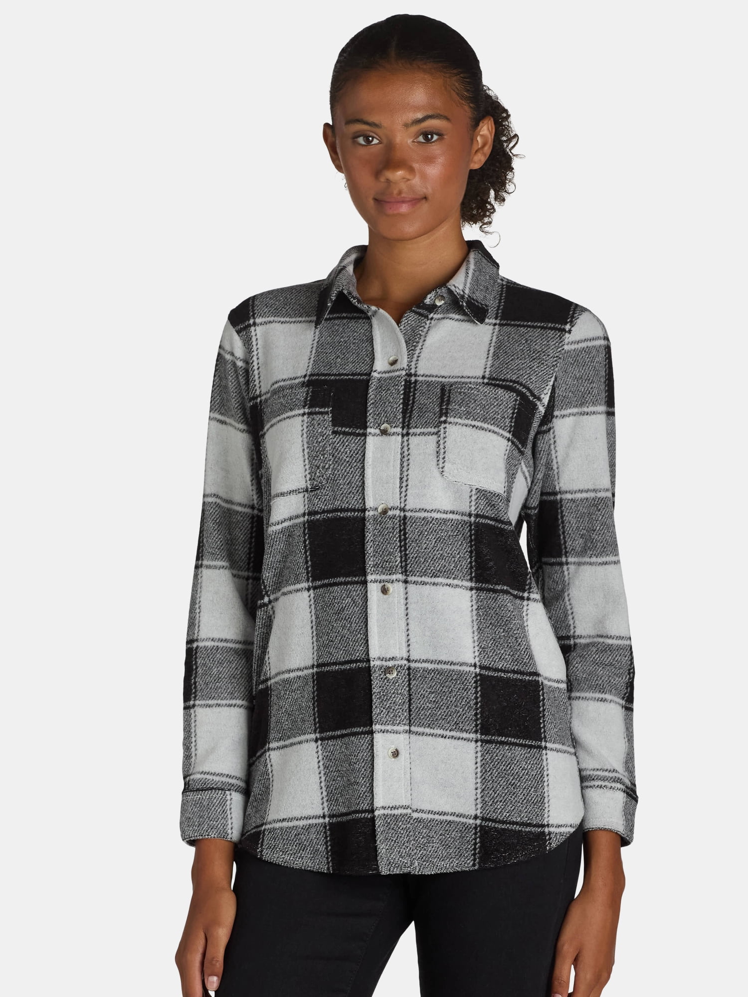 Time and Tru Women's Cozy Flannel Shacket, Sizes S-XXXL - Walmart.com