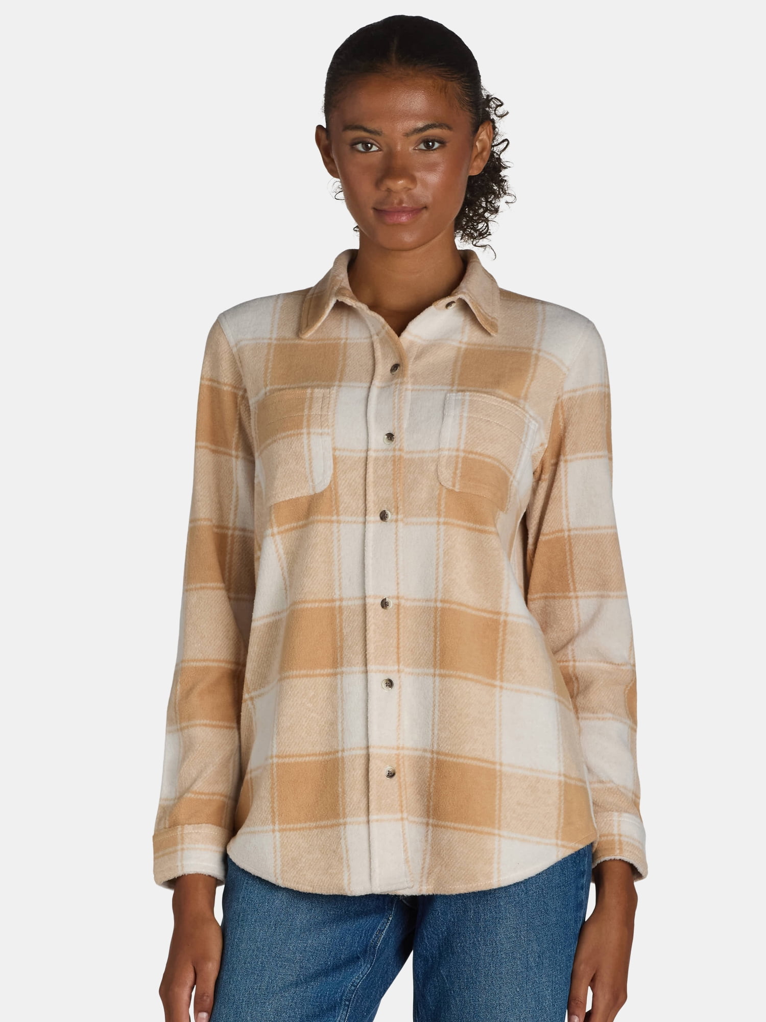 Time and Tru Women's Cozy Flannel Shacket, Sizes S-XXXL - Walmart.com