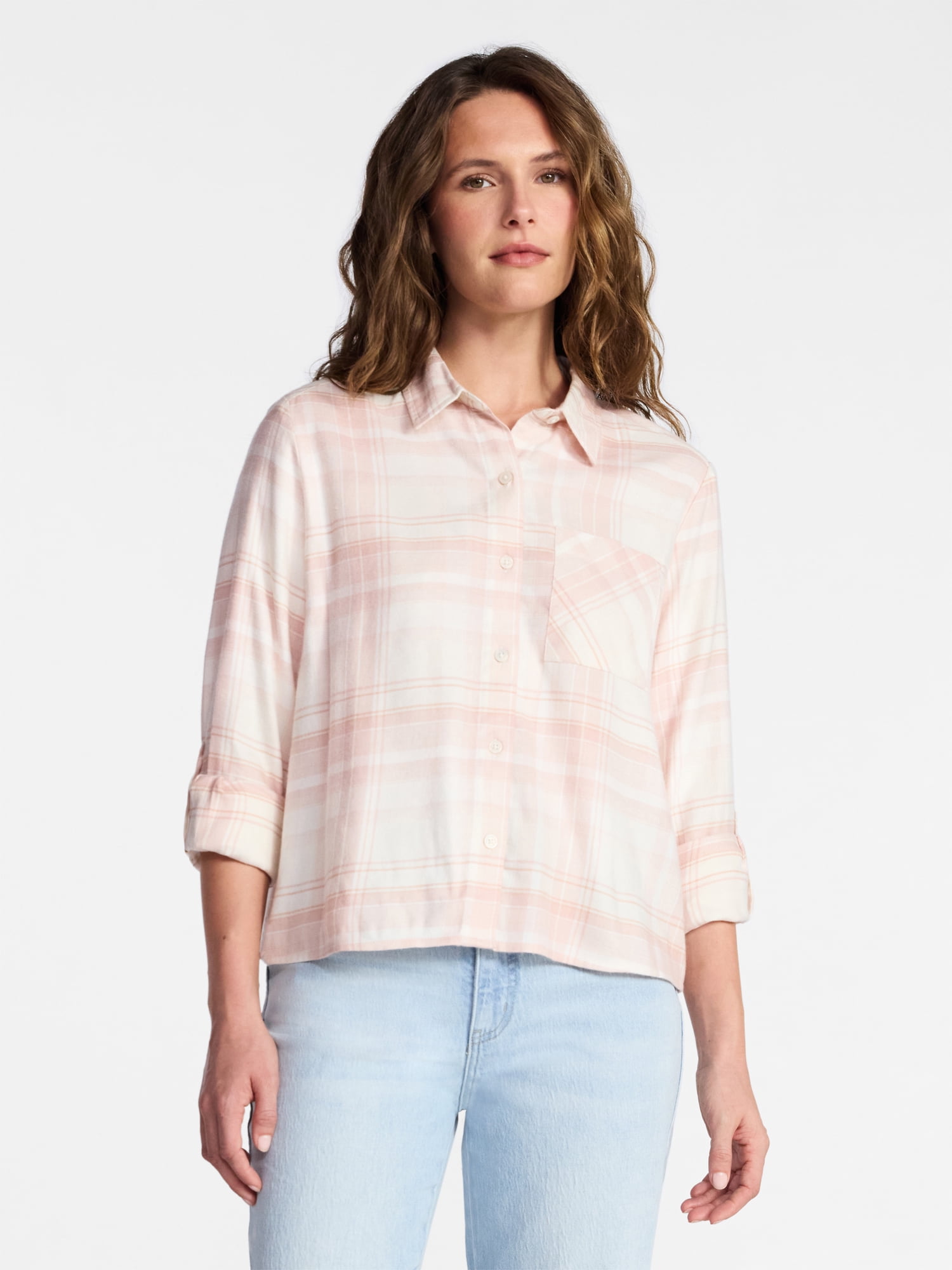 Time and Tru Women's Cropped Flannel Shirt, Sizes XS-XXXL - Walmart.com