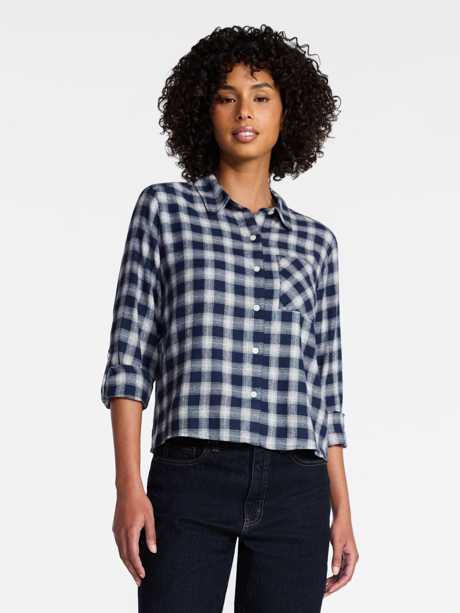 Time and Tru Women's Cropped Flannel Shirt, Sizes XS-XXXL - Walmart.com