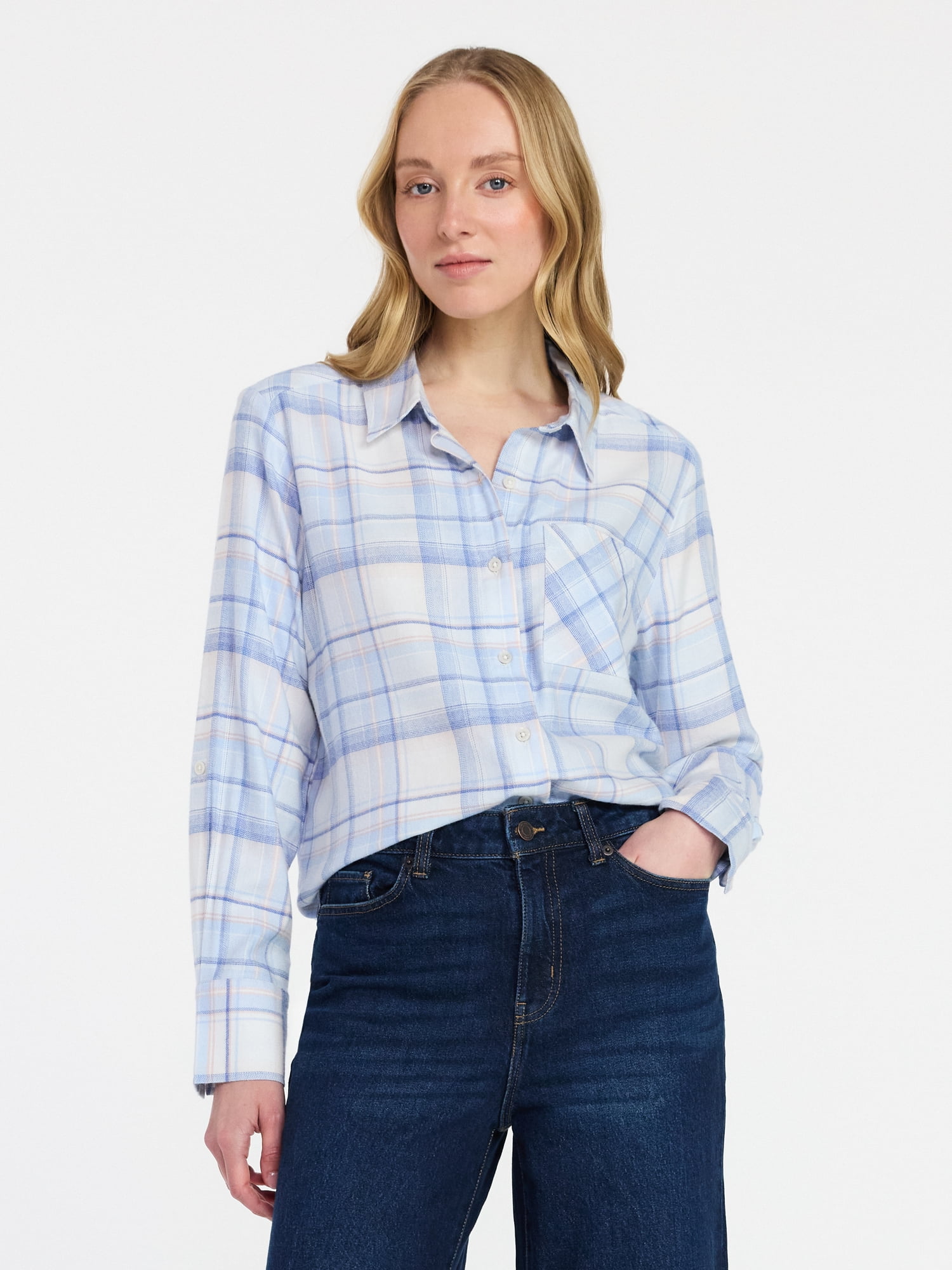 Time and Tru Women's Cropped Flannel Shirt, Sizes XS-XXXL - Walmart.com