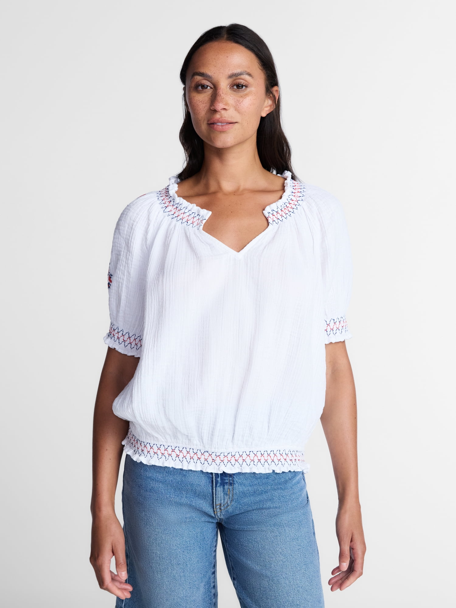 Time and Tru Women's Embroidered Peasant Cotton Top, Sizes XS-XXXL ...