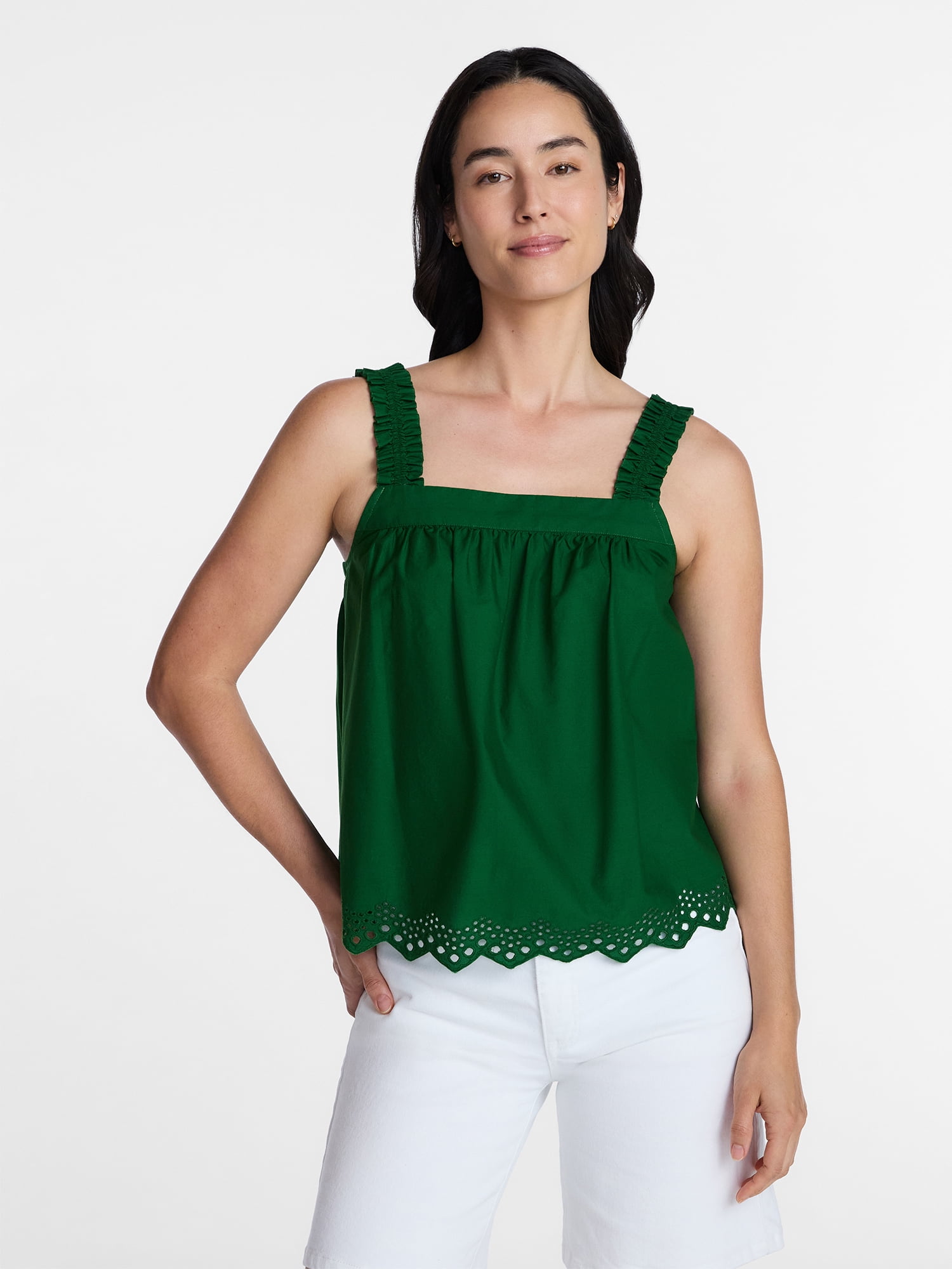 Time and Tru Women's Eyelet Embroidery Trim Tank Top, Sizes XS-XXXL ...