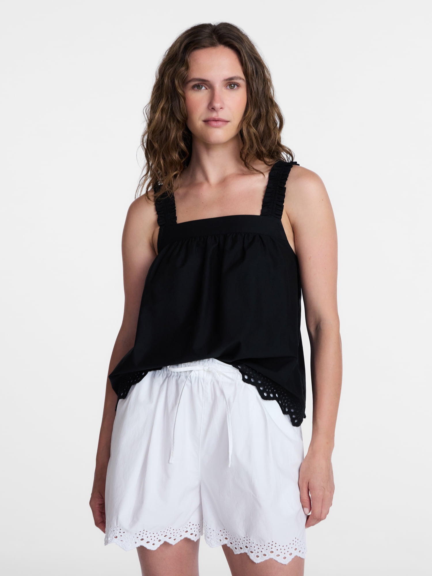 Time and Tru Women's Eyelet Embroidery Trim Tank Top, Sizes XS-XXXL ...